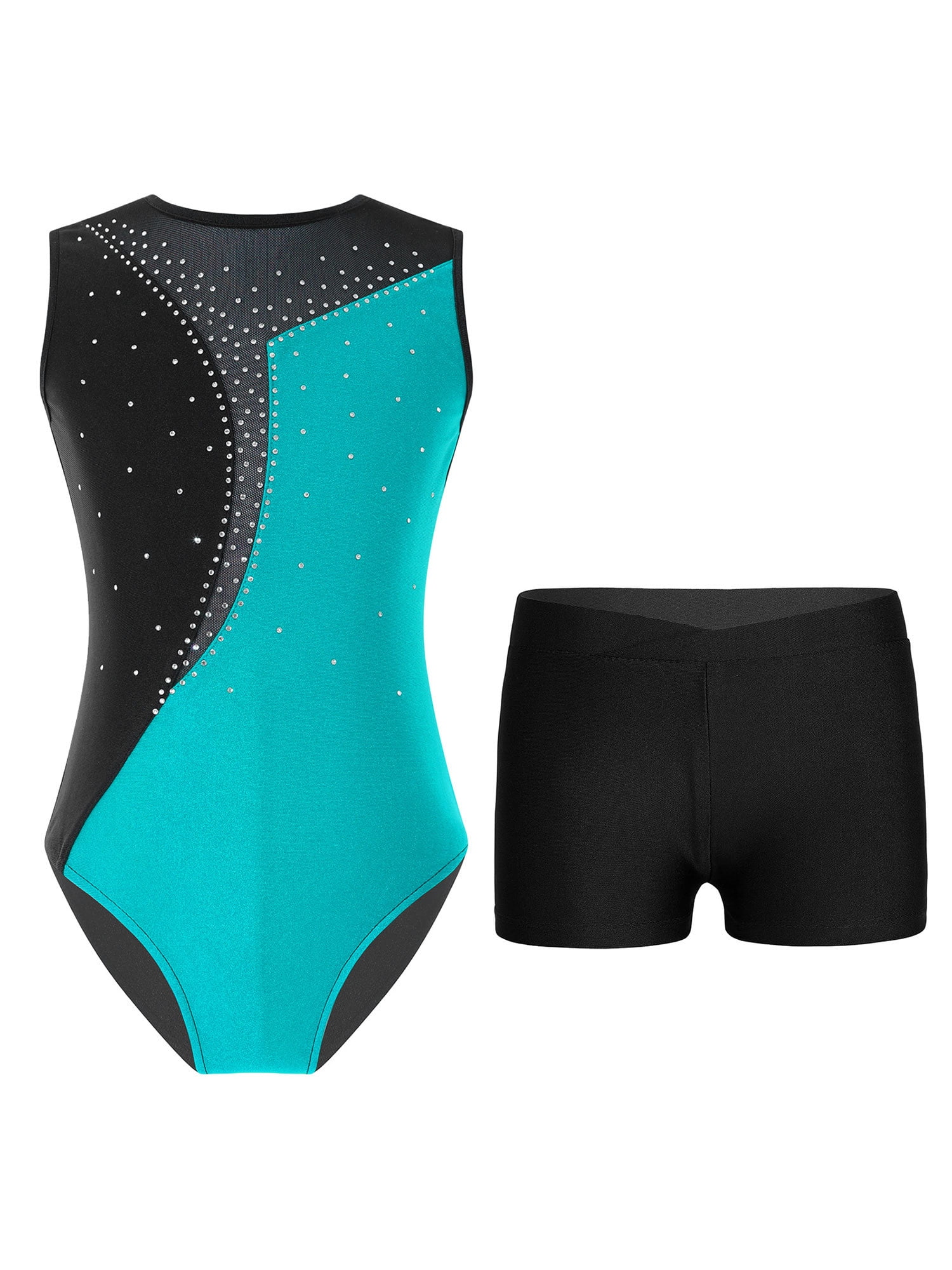IEFIEL Girls Shiny Rhinestones Splice Gym Suit Activewear Ballet ...