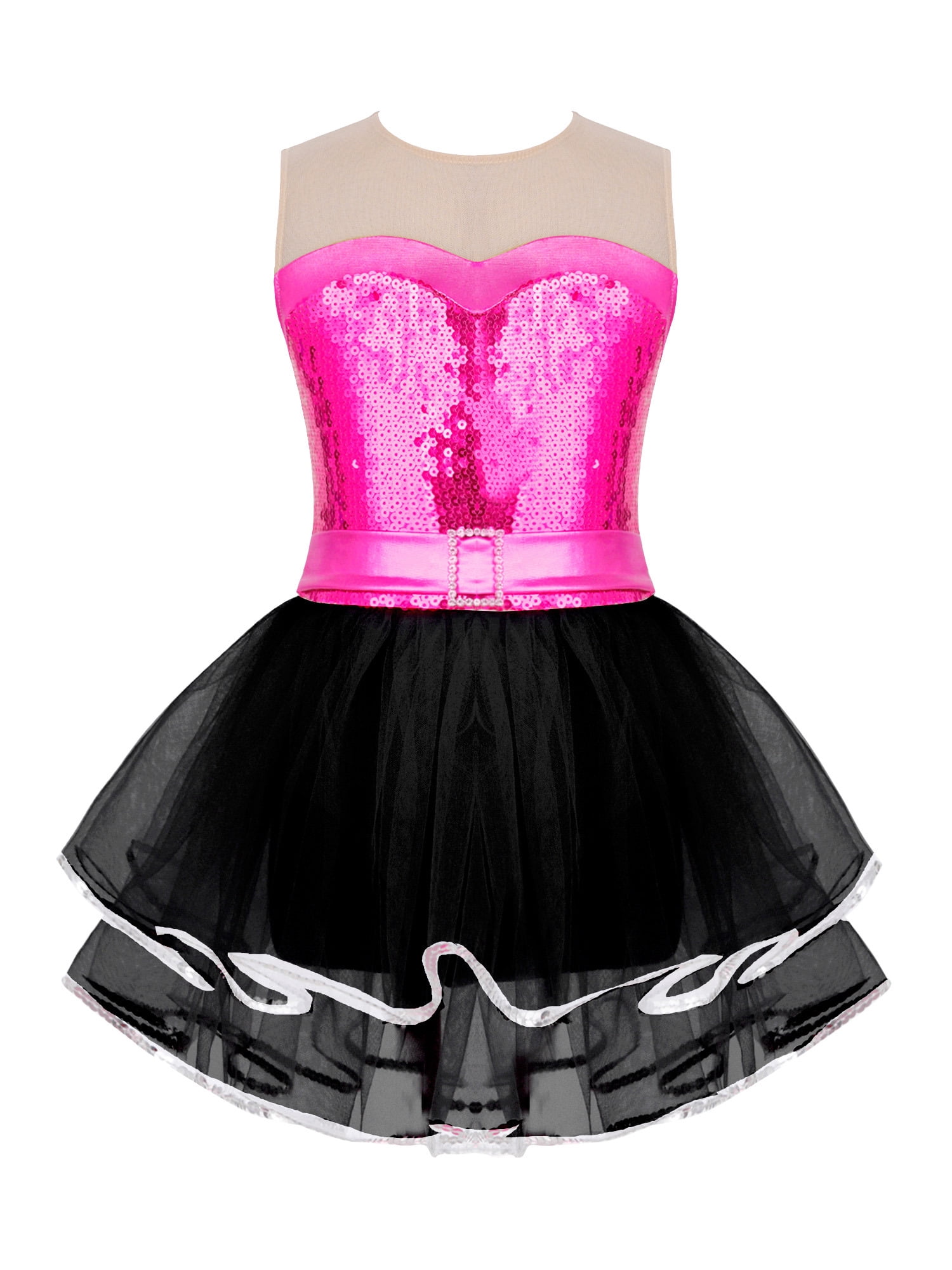 IEFIEL Girls Shiny Sequins Ballerina Dancewear Mesh Tulle Dress Juniors ...