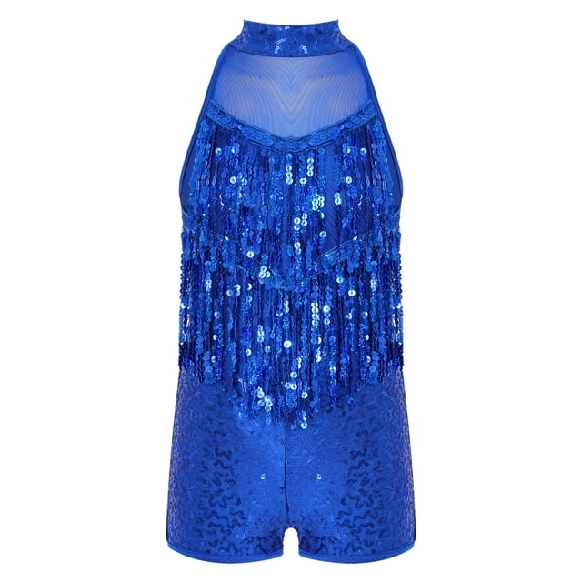 IEFIEL Girls Shiny Sequins Mesh Gymnastics Dance Leotard Ballet Dance ...