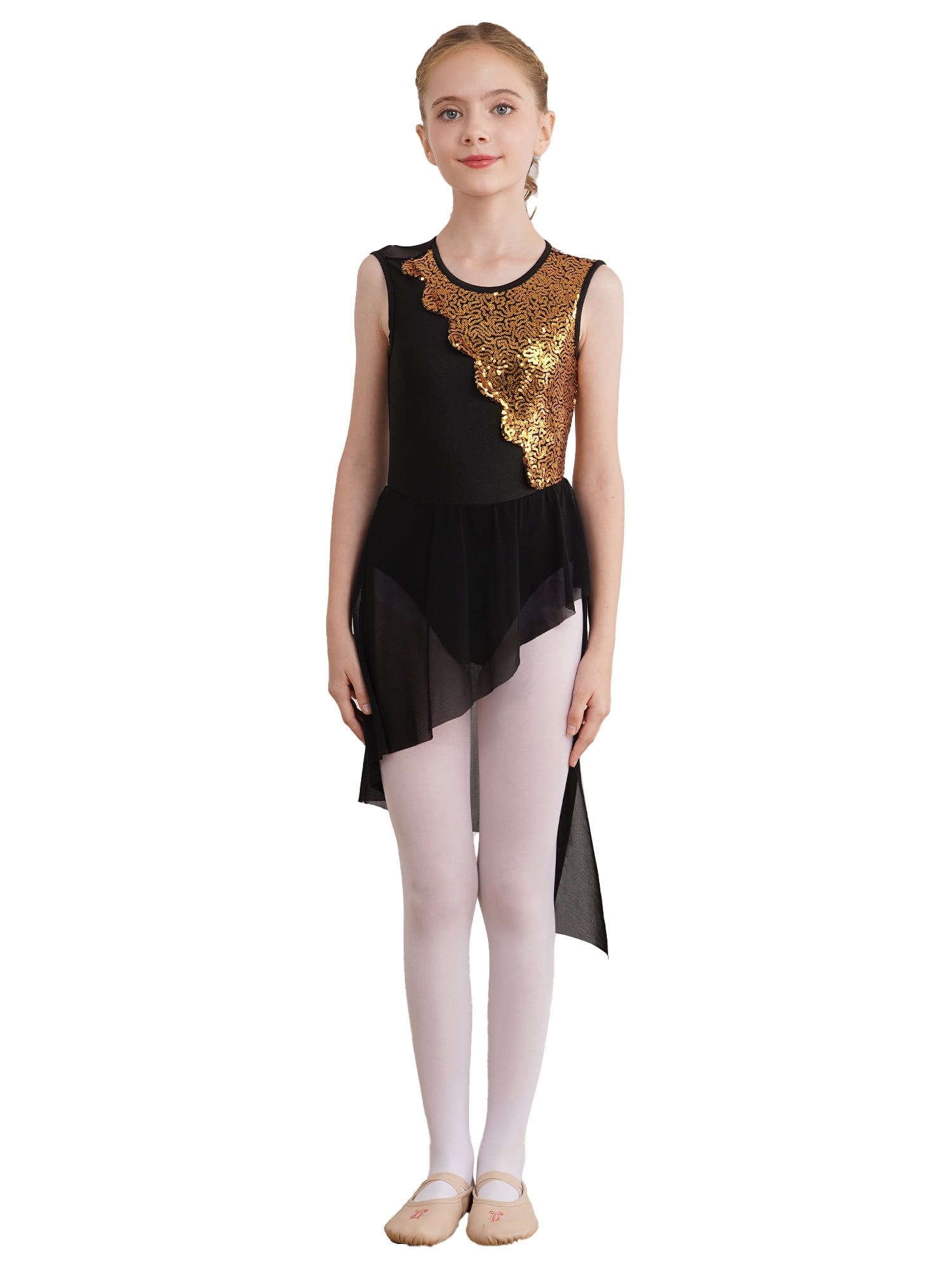 IEFIEL Girls Shiny Sequins Mesh Patchwork Ballerina Costume Skirted ...