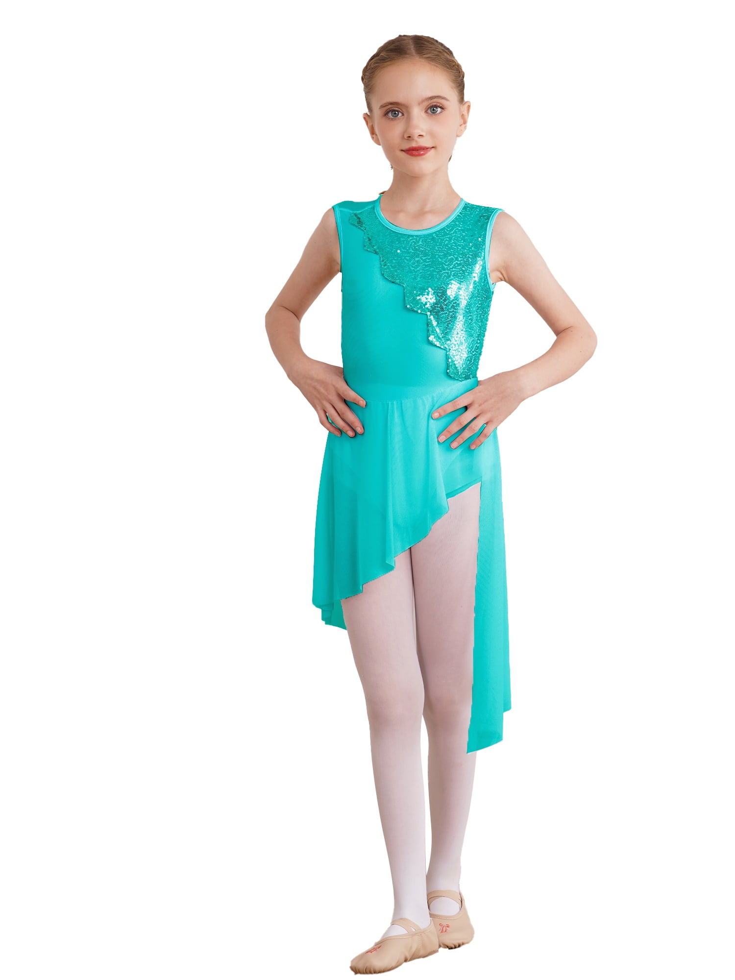 IEFIEL Girls Shiny Sequins Mesh Patchwork Ballerina Costume Skirted ...