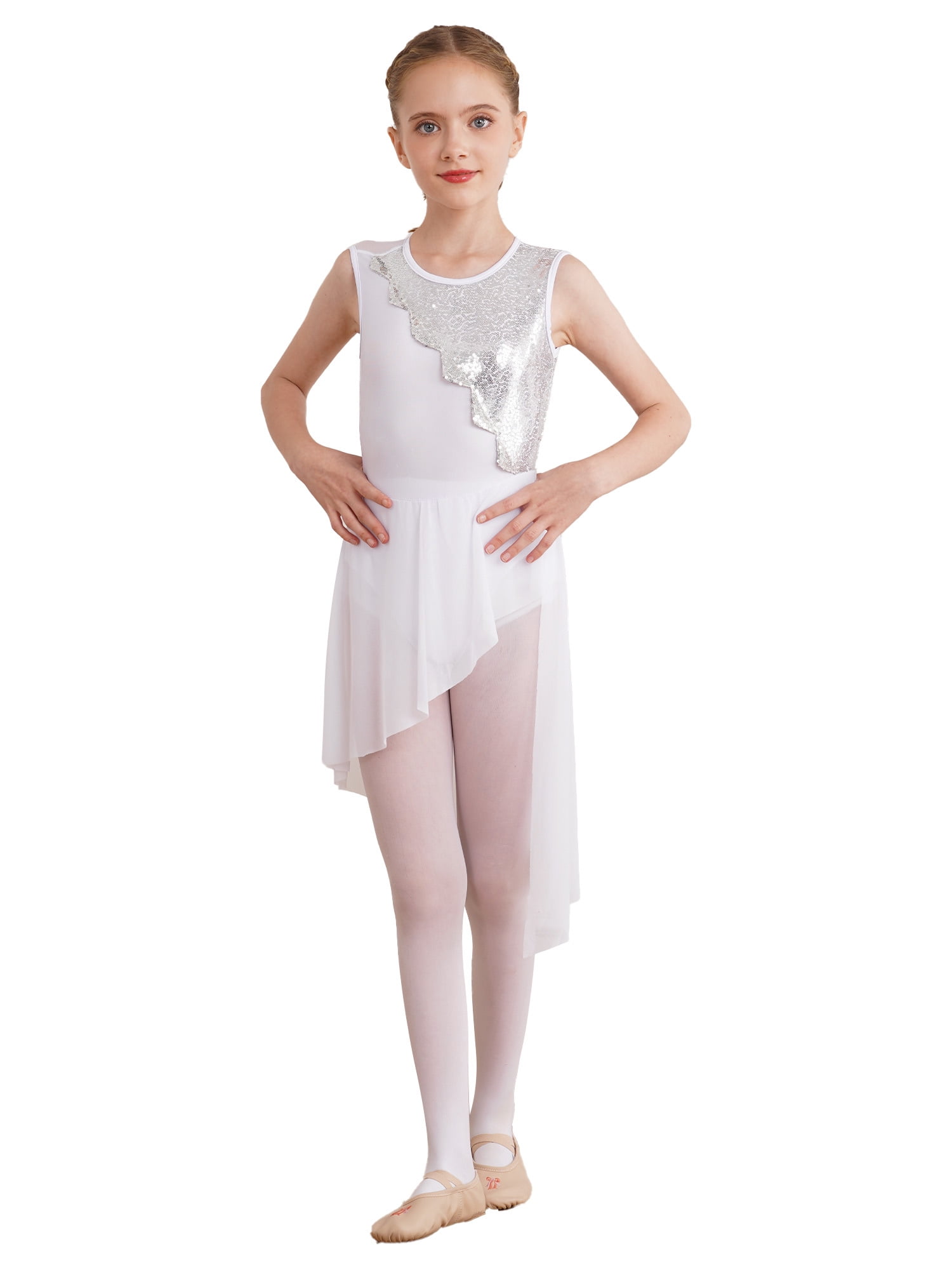 IEFIEL Girls Shiny Sequins Mesh Patchwork Ballerina Costume Skirted ...