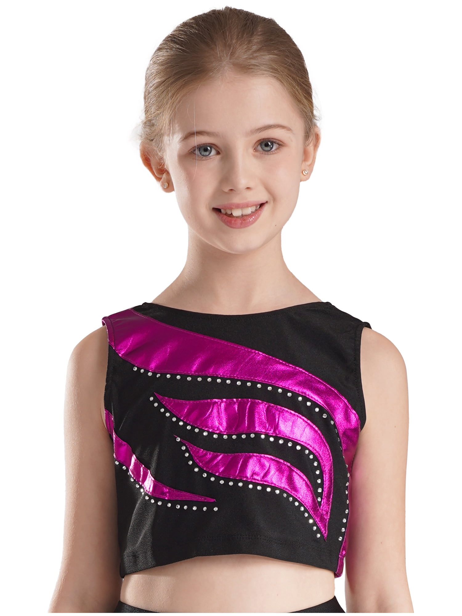 IEFIEL Girls Shiny Tank Top Bronzing Cloth Crop Top for Gym Workout ...