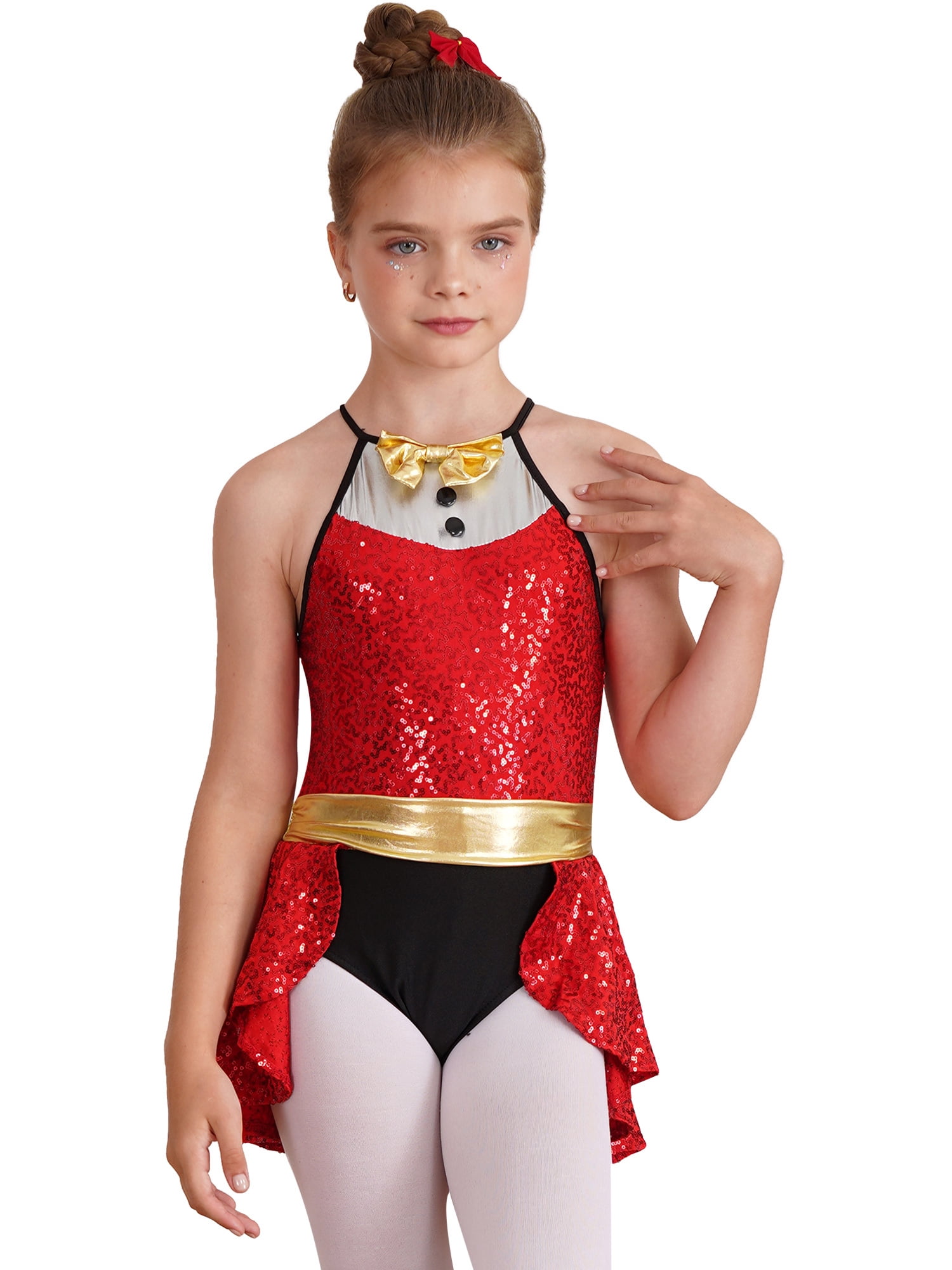 IEFIEL Girls Sparkly Sequins Jumpsuit Ballet Leotard Tutu Dress ...