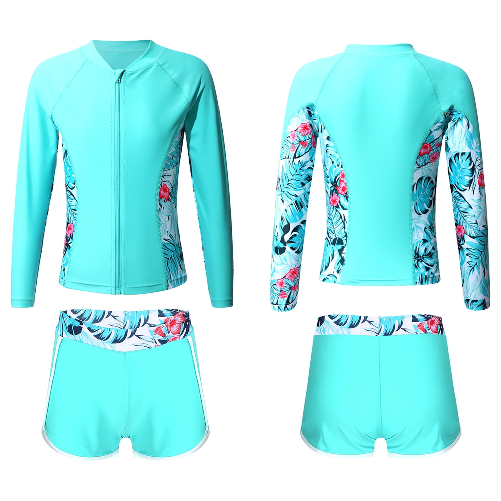 IEFIEL Girls Swim Shirt Tops with Wide Waistband Shorts Rash Guard Set ...