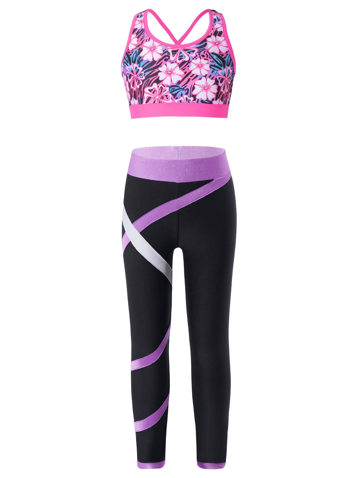 IEFIEL Girls U Neck Strappy Back Crop Top with Leggings Activewear ...