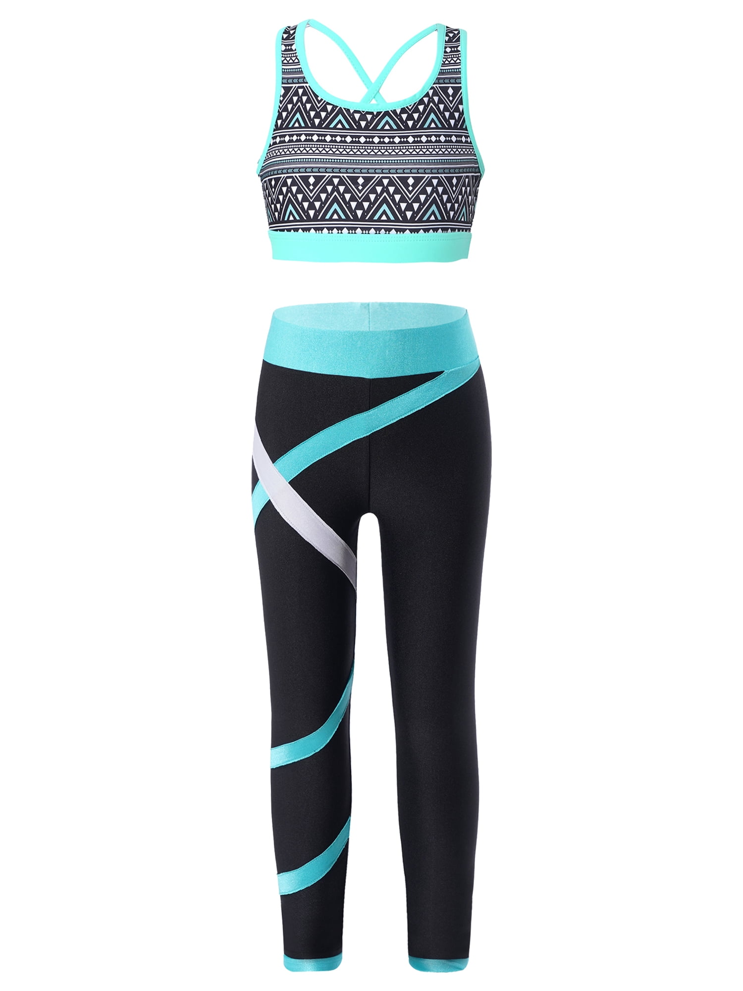 IEFIEL Girls U Neck Strappy Back Crop Top with Leggings Activewear ...
