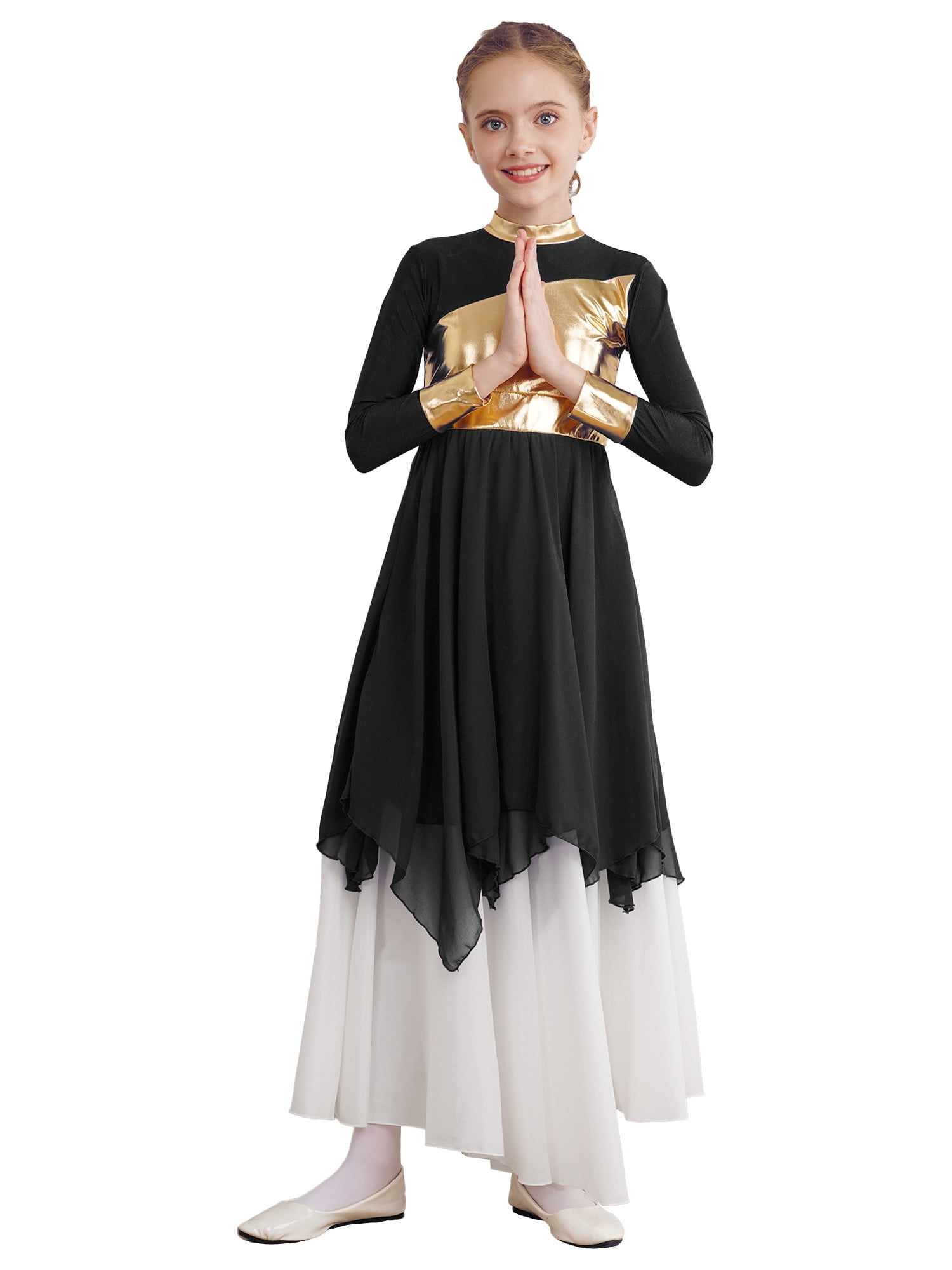 IEFIEL Girls Worship Lyrical Dance Dress Back Zipper Long Sleeve Praise ...