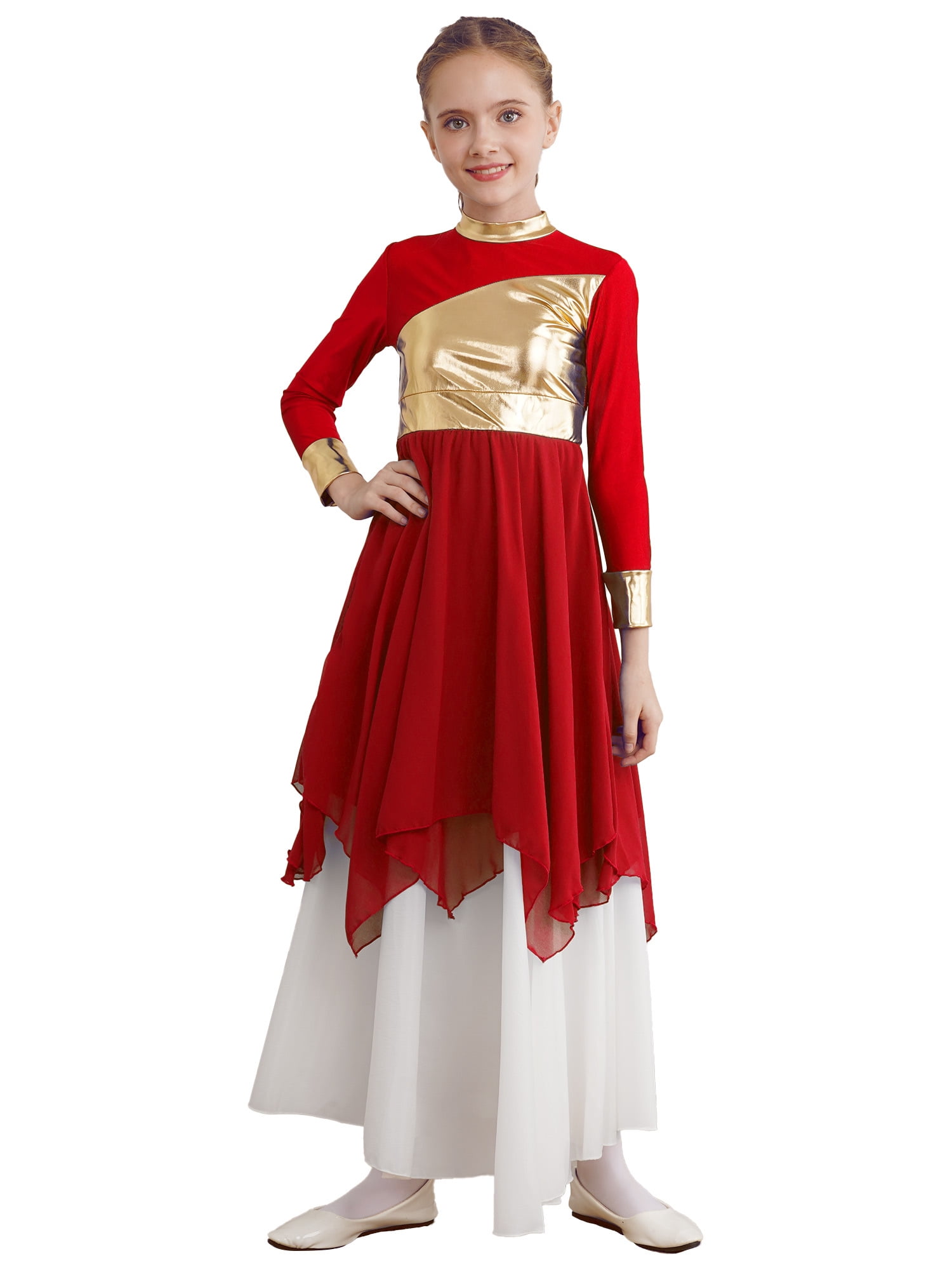 IEFIEL Girls Worship Lyrical Dance Dress Back Zipper Long Sleeve Praise ...