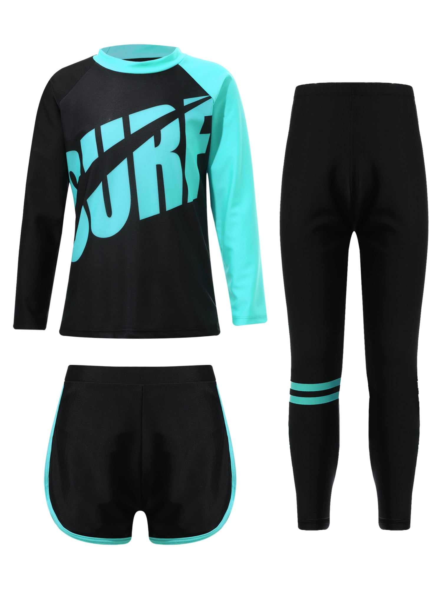 IEFIEL Kids Girls 3Pcs Swimsuit Rash Guard Set Long Sleeve Swim Tops ...