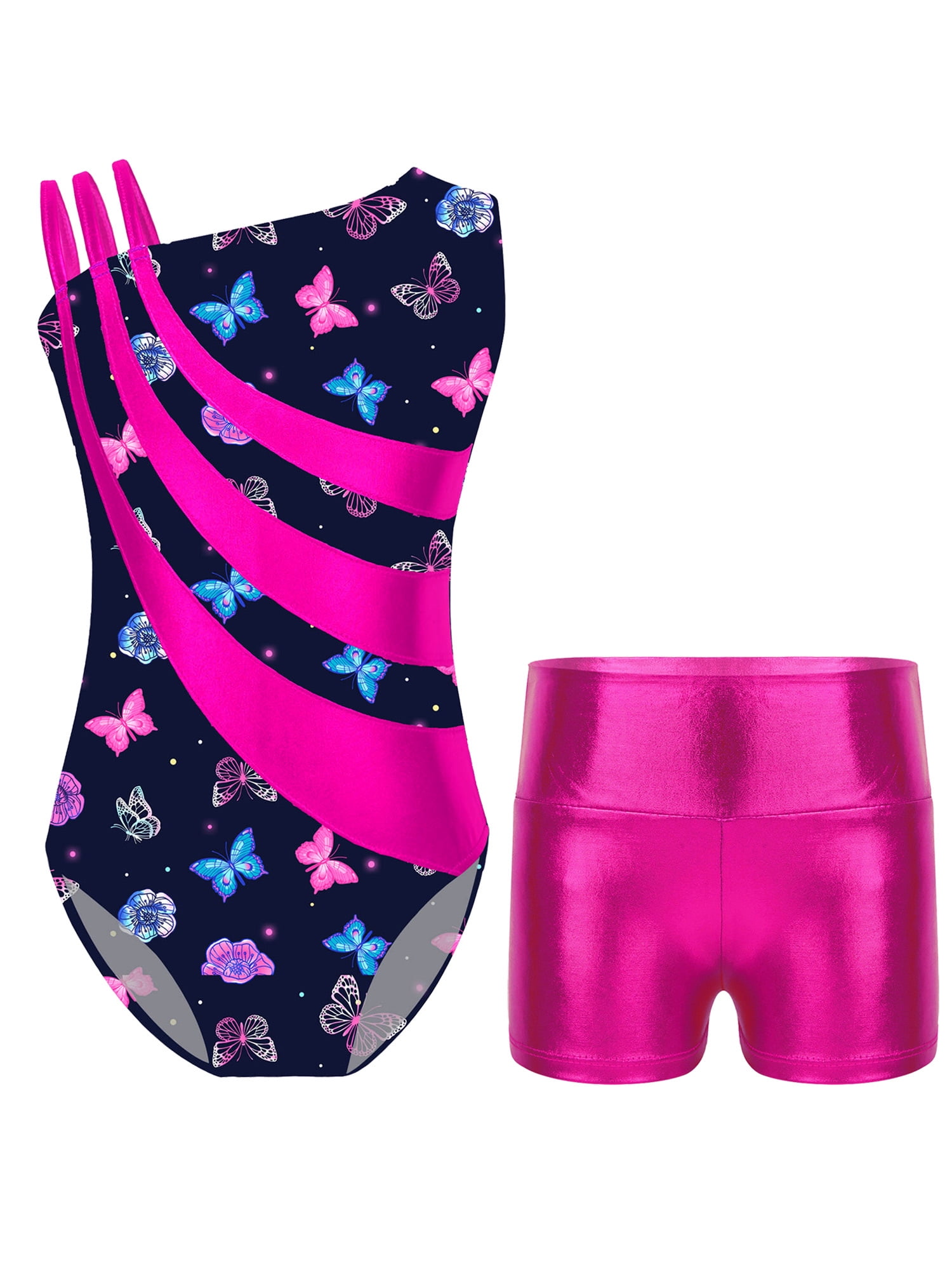 IEFIEL Kids Girls Asymmetrical Shoulder Dance Outfit Sleeveless Ballet ...