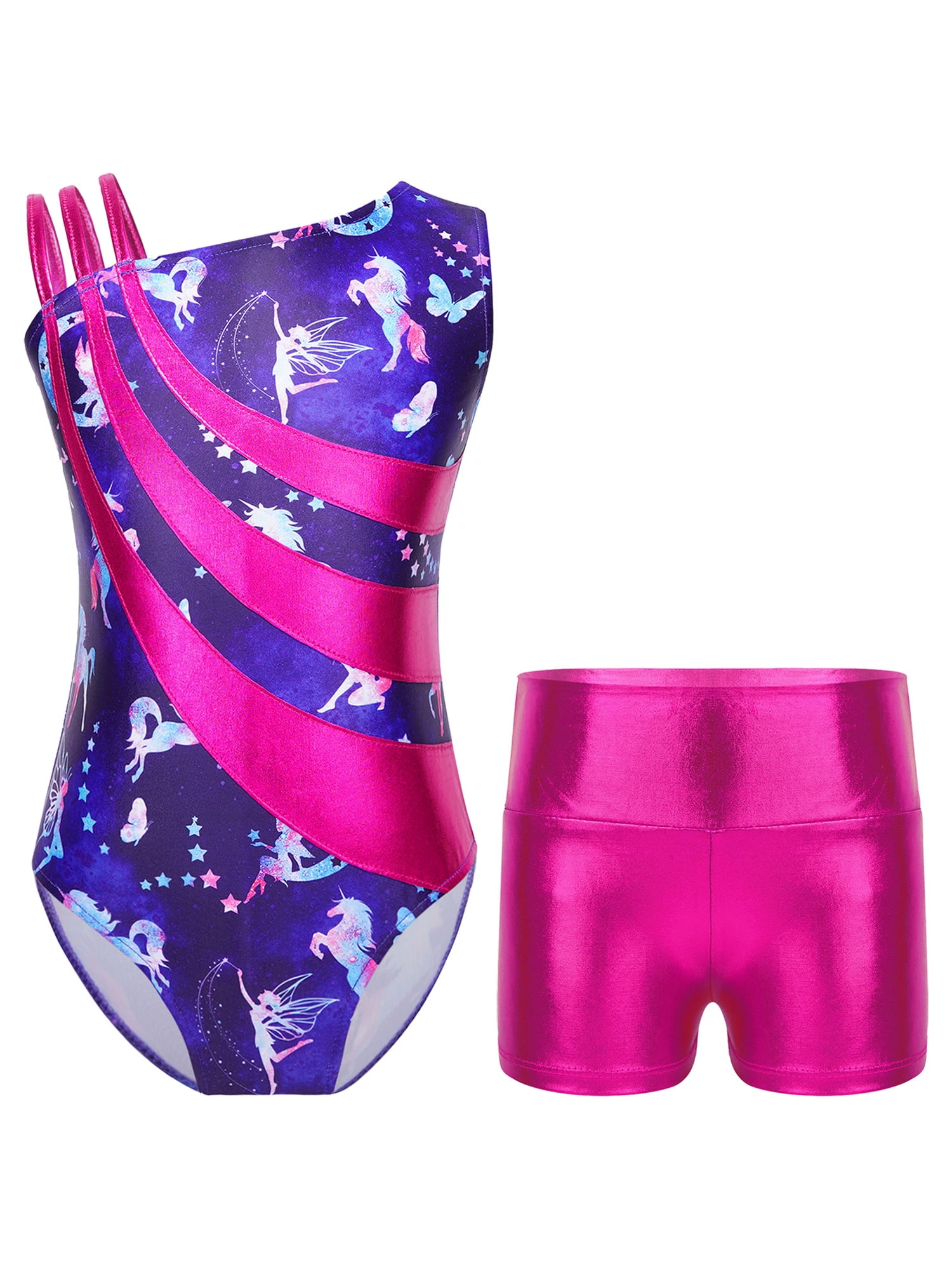 IEFIEL Kids Girls Asymmetrical Shoulder Dance Outfit Sleeveless Ballet ...