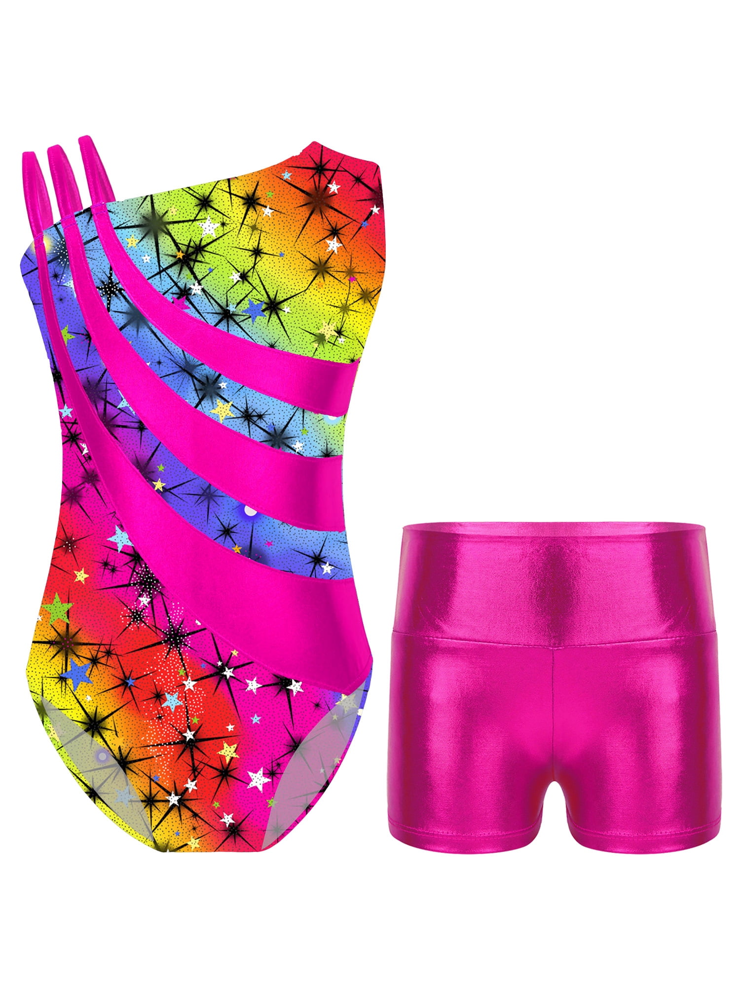 IEFIEL Kids Girls Asymmetrical Shoulder Dance Outfit Sleeveless Ballet ...