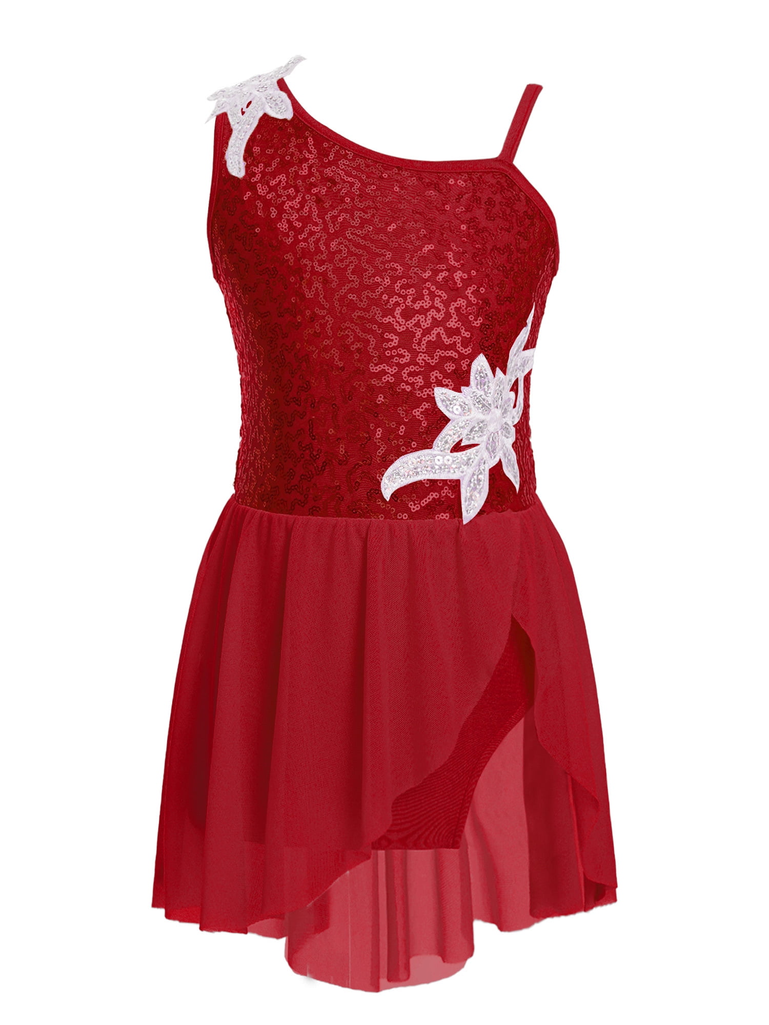 IEFIEL Kids Girls Ballet Dance Leotard Sleeveless Oblique Shoulder Acrobatics Skating Dress ...