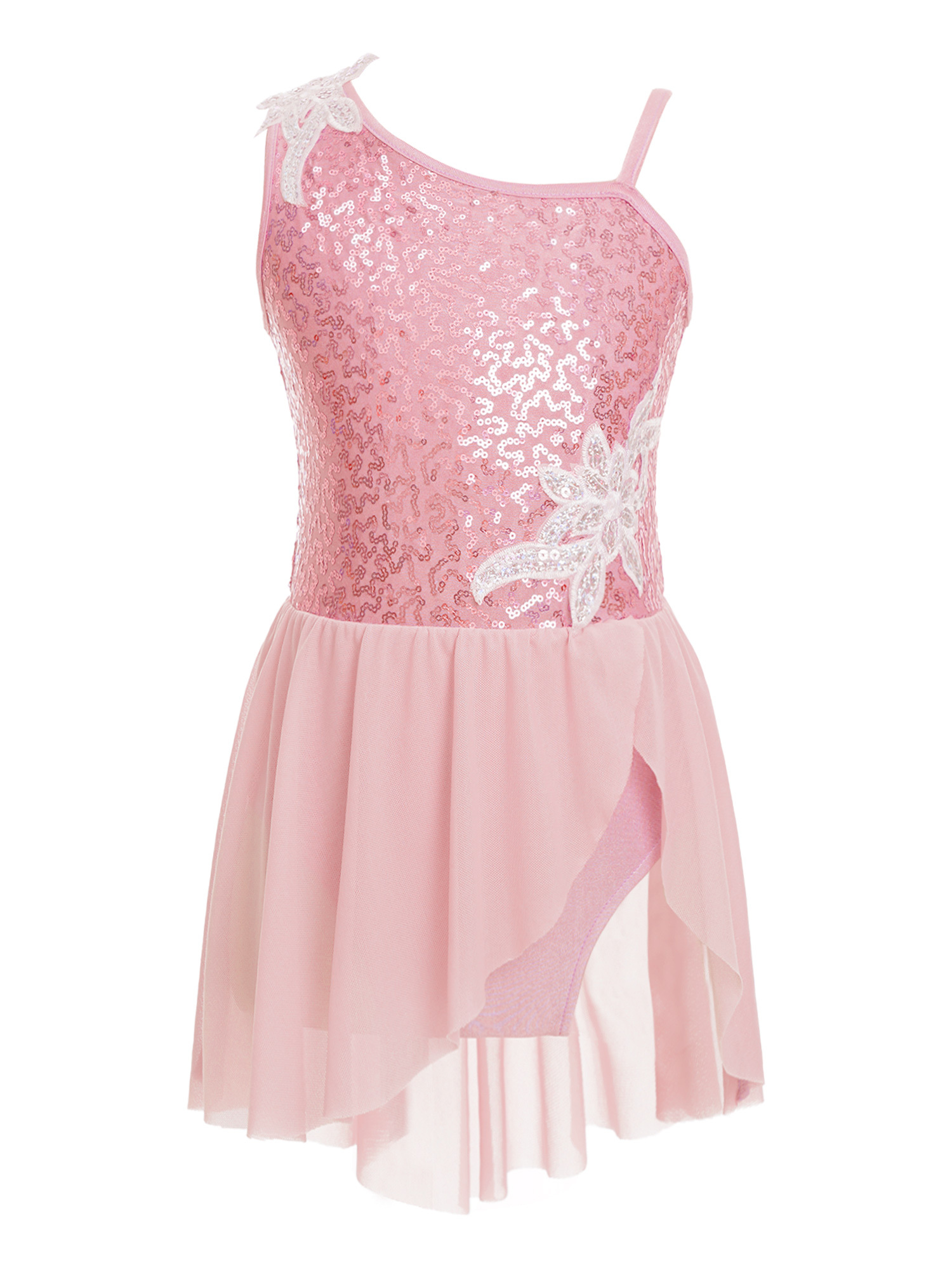 IEFIEL Kids Girls Ballet Dance Leotard Sleeveless Oblique Shoulder Acrobatics Skating Dress ...