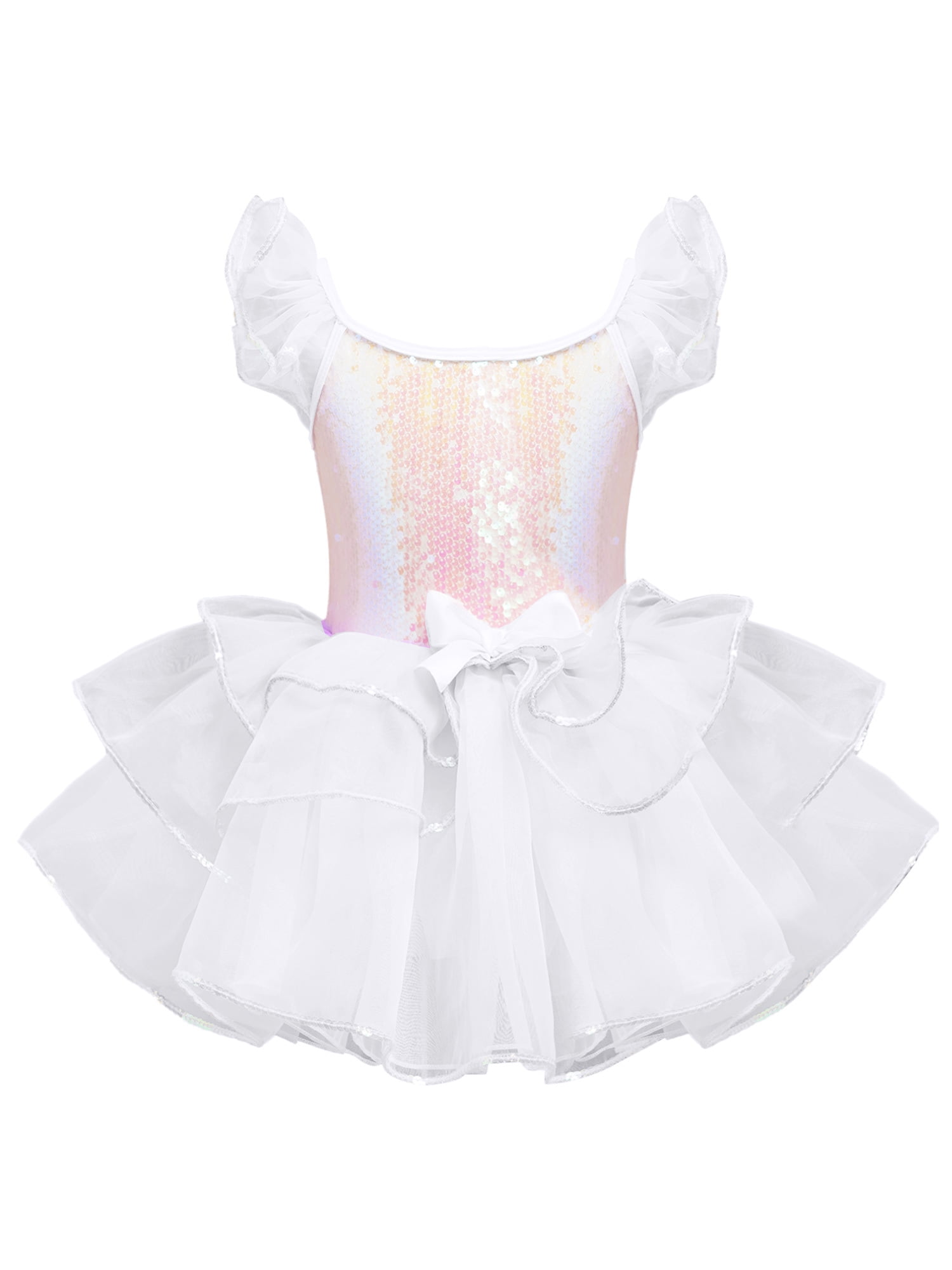 IEFIEL Kids Girls Ballet Dance Tutu Dress Gymnastics Leotard Ruffled ...