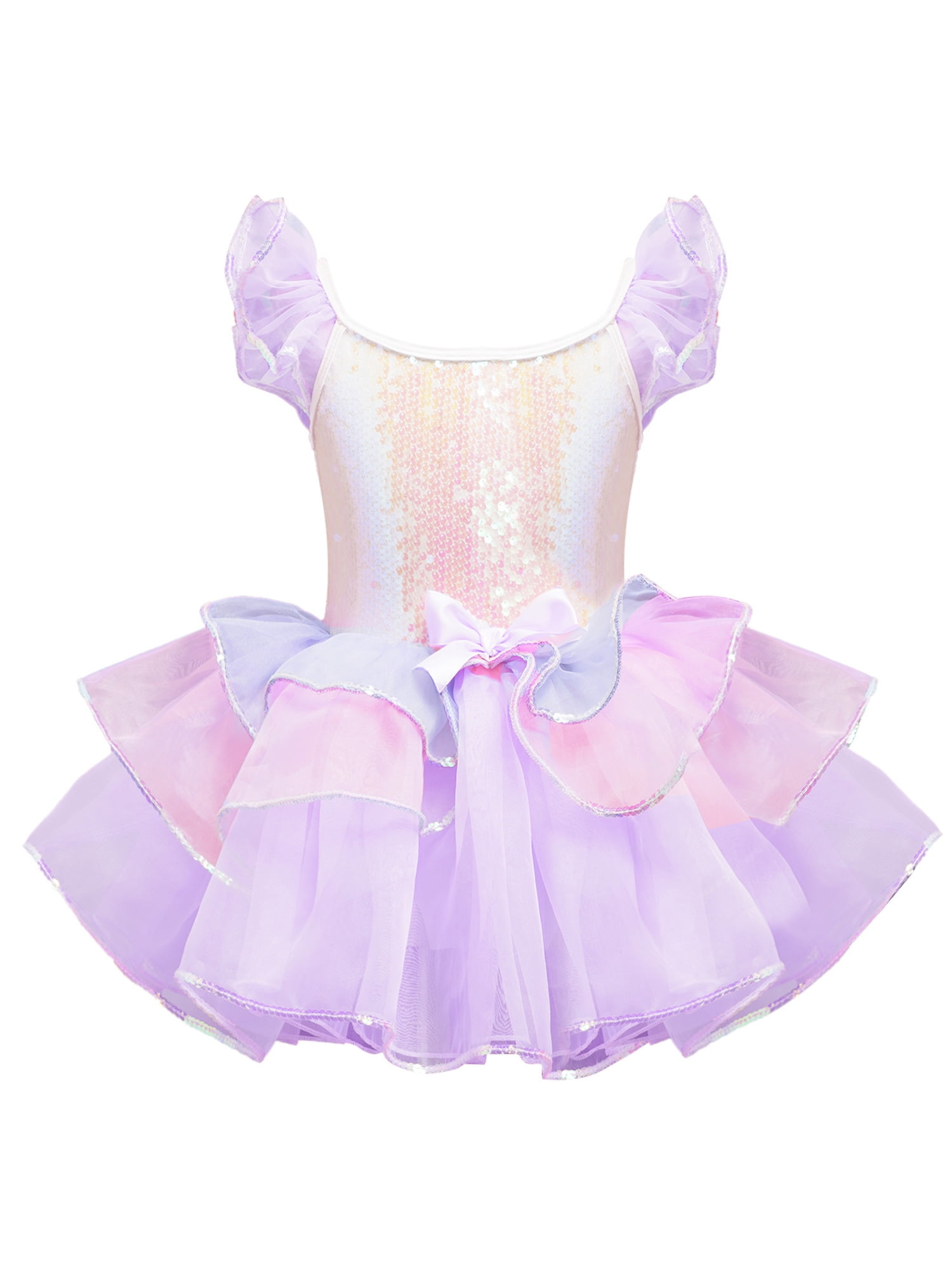 IEFIEL Kids Girls Ballet Dance Tutu Dress Gymnastics Leotard Ruffled ...