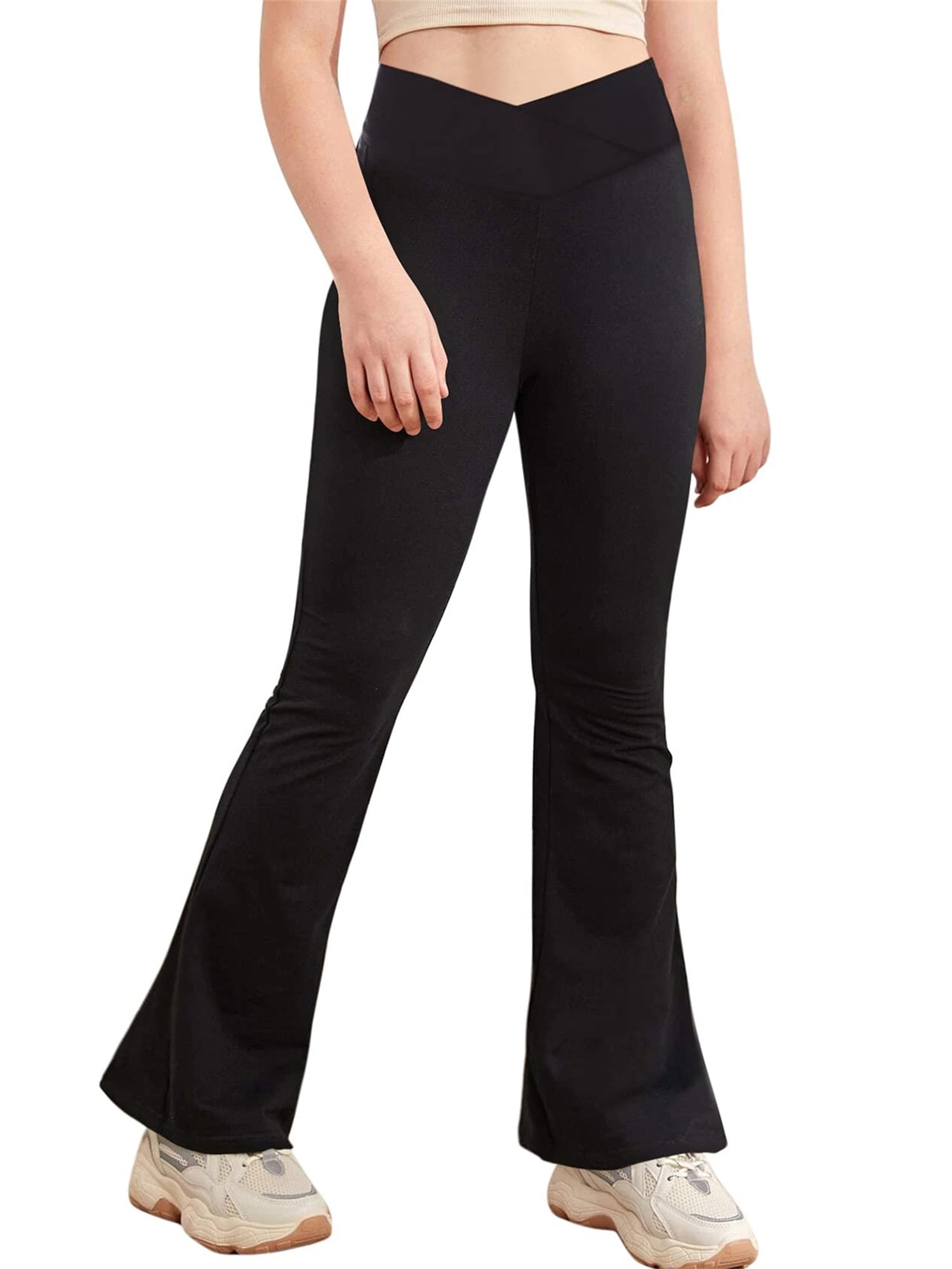 IEFIEL Kids Girls Casual Bell Bottoms Athletic Leggings High Waisted Yoga Flared Pants A Black 7 ...