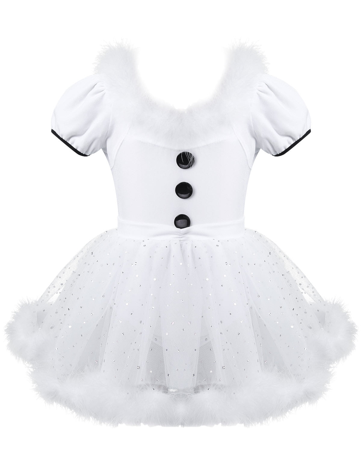IEFIEL Kids Girls Christmas Snowman Dance Party Costume Feather Trim ...