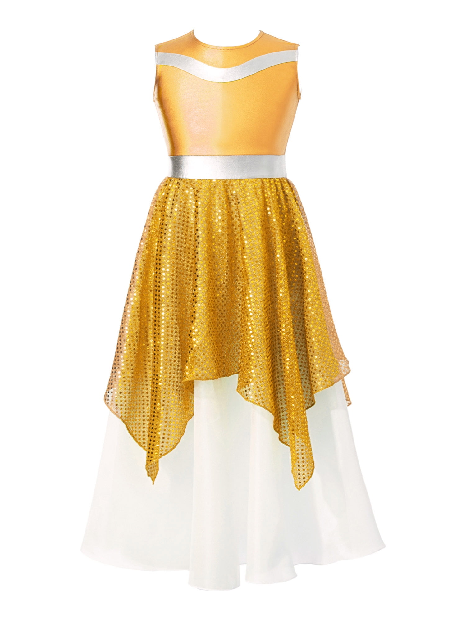 IEFIEL Kids Girls Church Praise Worship Dress Bronzing Sleeveless ...