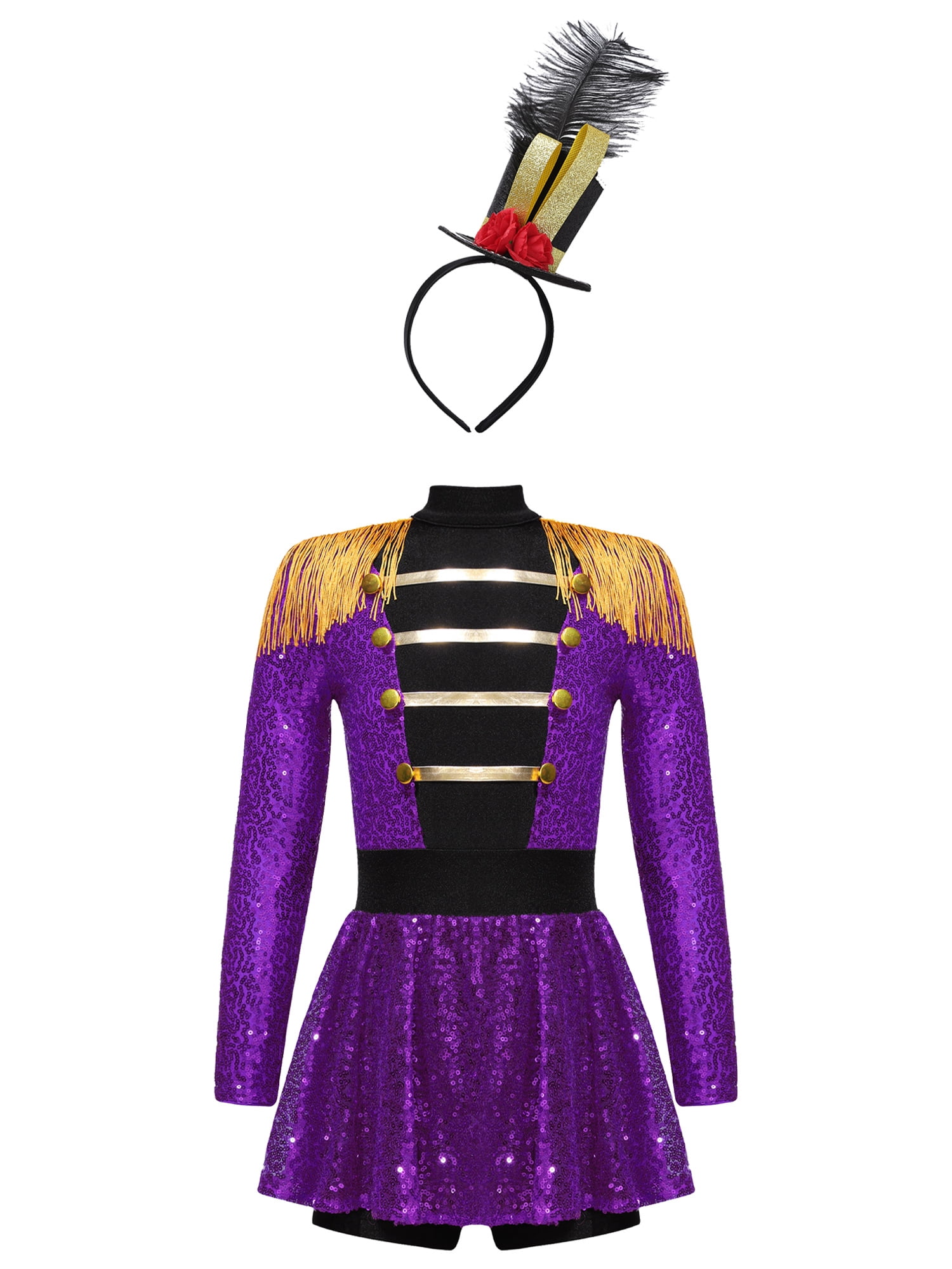 IEFIEL Kids Girls Circus Ringmaster Costume Sequins Vintage Tassel ...