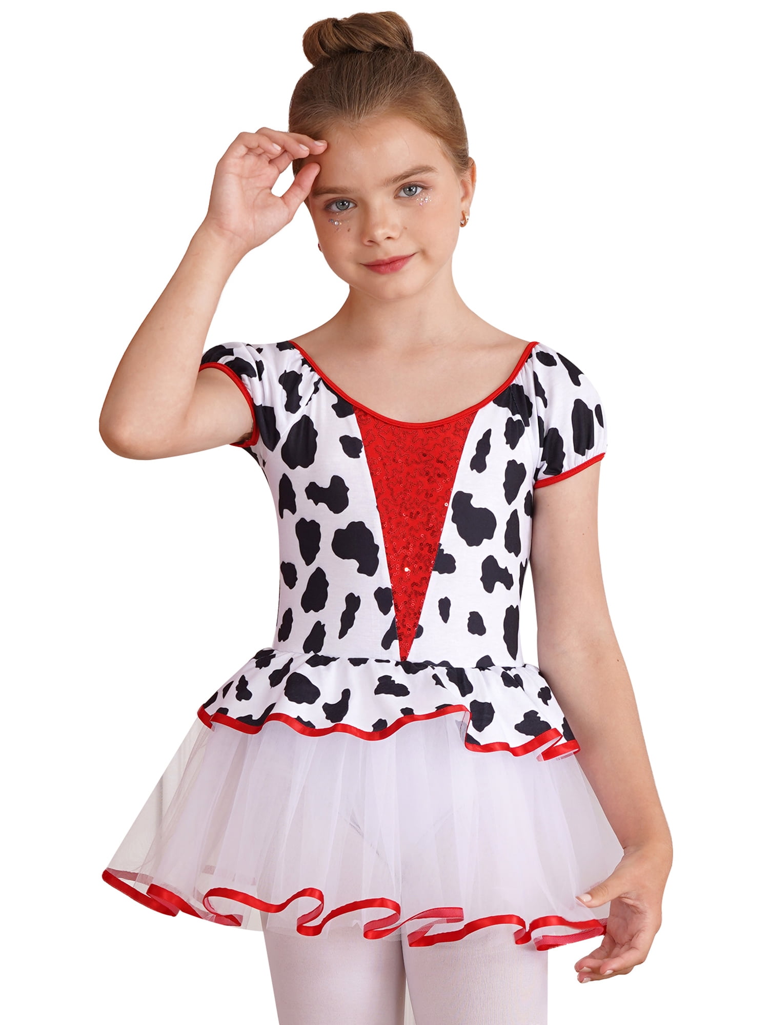 IEFIEL Kids Girls Dalmatian Print Sequins Tutu Dress Halloween Fancy Party Dress Up Costume ...