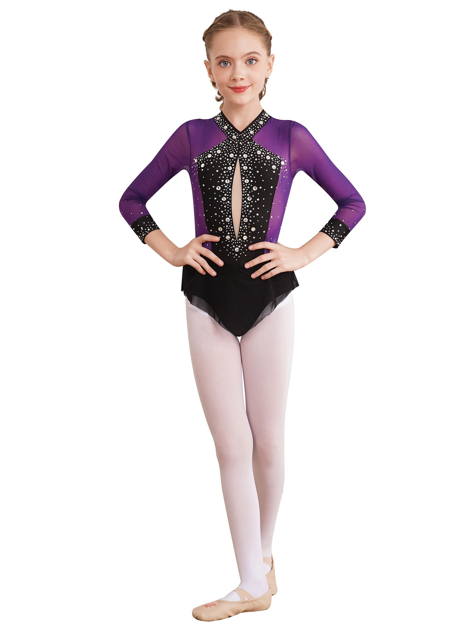 IEFIEL Kids Girls Dance Rhythmic Gymnastics Leotard Shiny Rhinestone ...