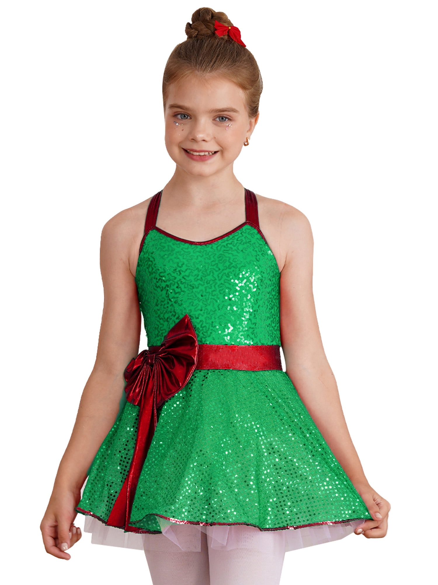 IEFIEL Kids Girls Elf Costume Shiny Sequins Camisole Dress Open Back ...