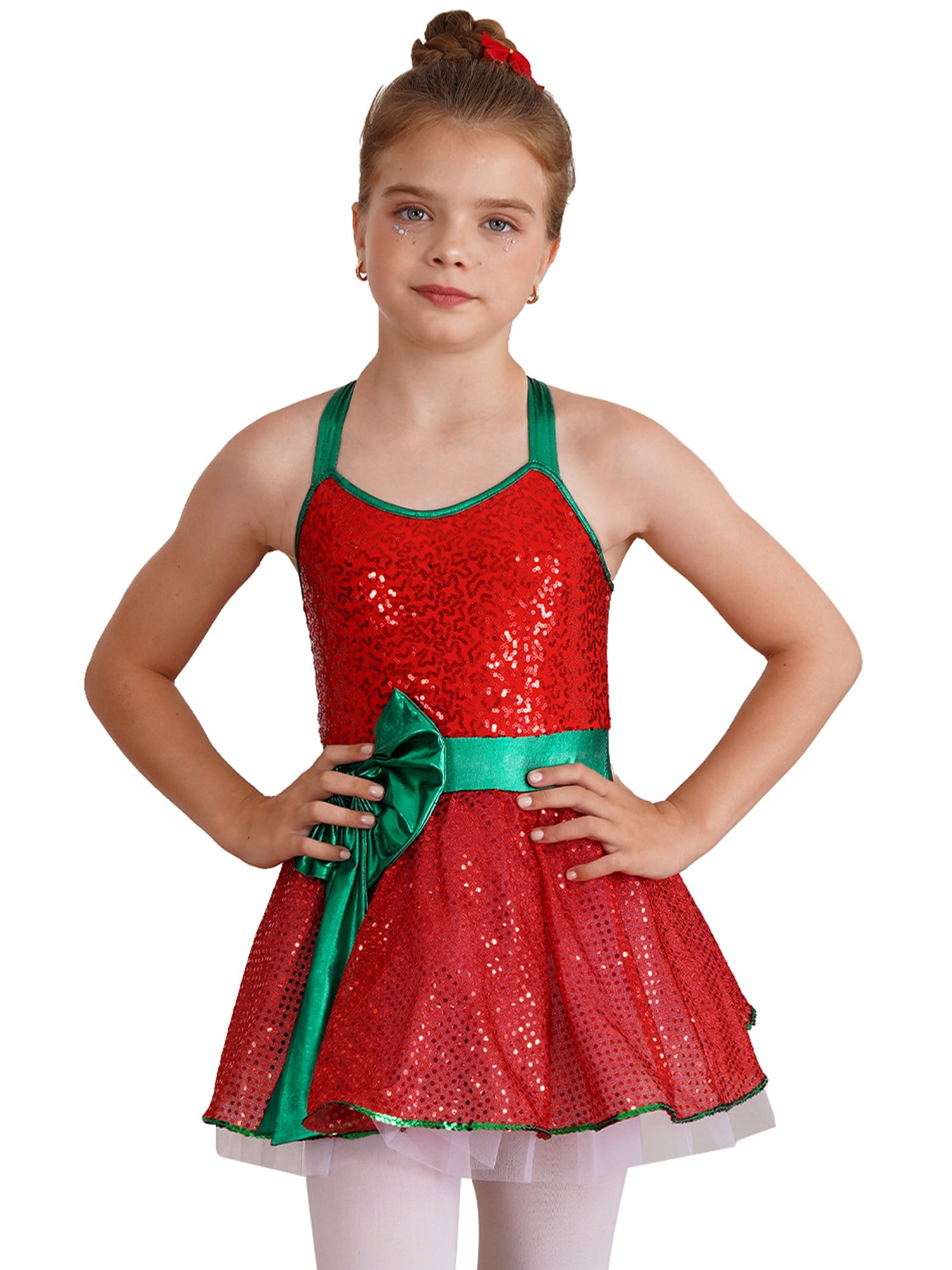 IEFIEL Kids Girls Elf Costume Shiny Sequins Camisole Dress Open Back ...