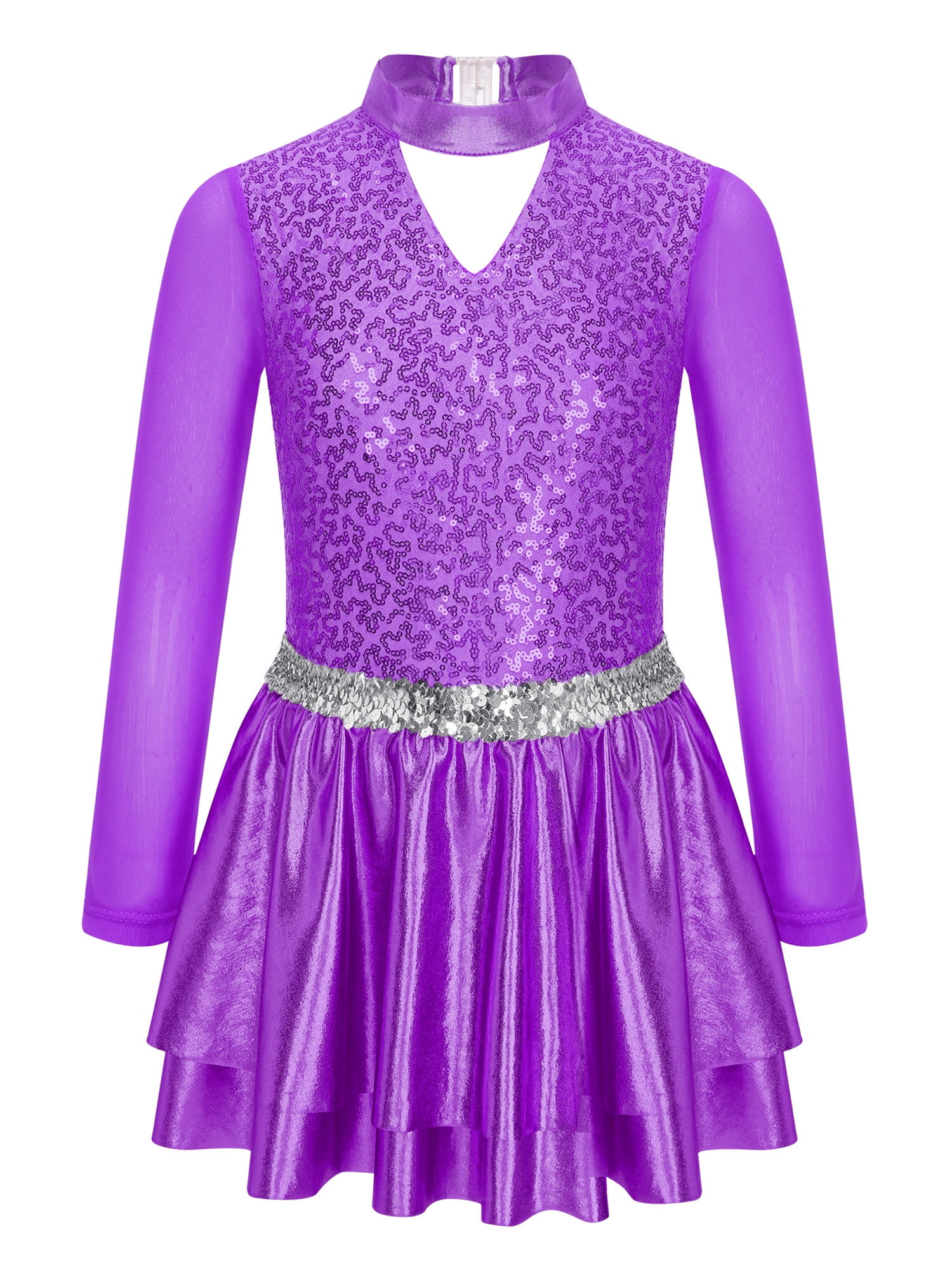 IEFIEL Kids Girls Figure Ice Skating Dress Halter Long Sleeve Jazz ...