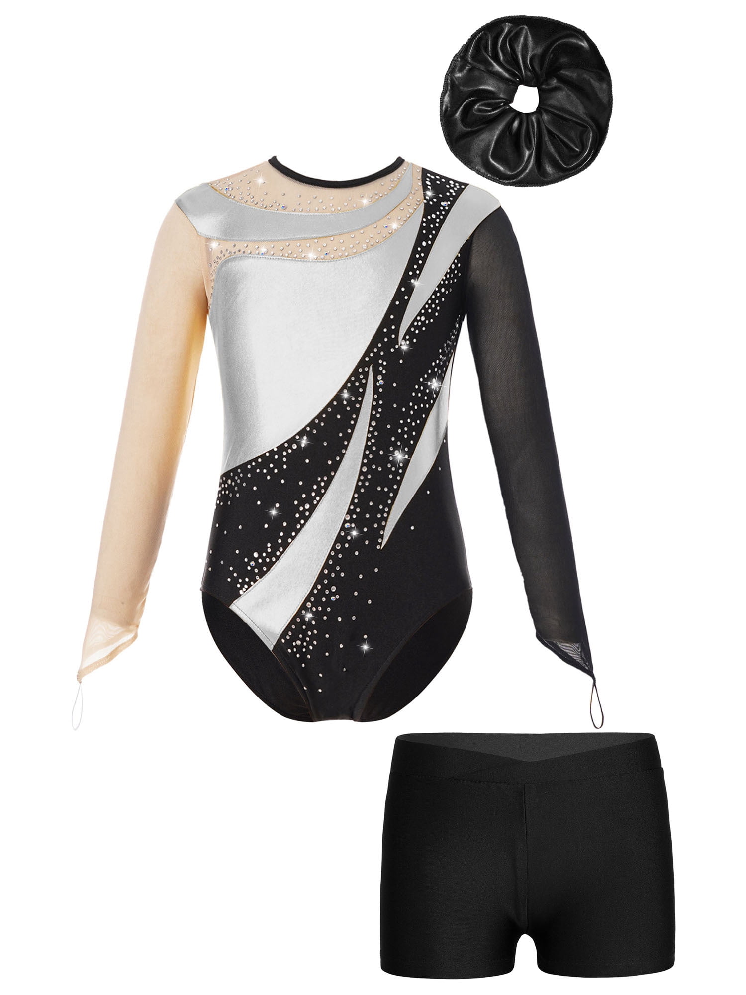 IEFIEL Kids Girls Gymnastic Suit Mesh Long Sleeve Shiny Leotard with ...