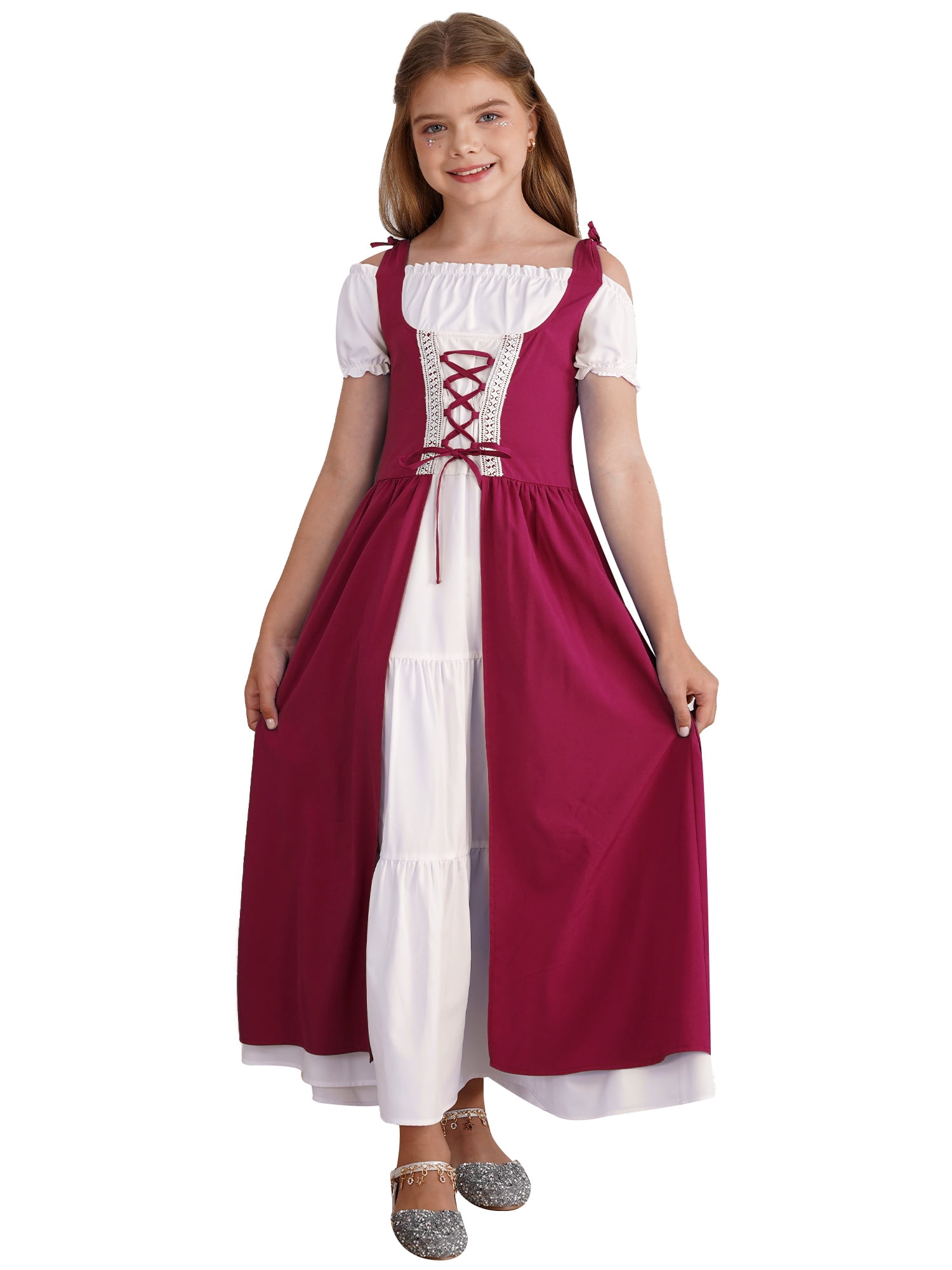 IEFIEL Kids Girls Halloween Medieval Retro Costume Off Shoulder Lace-up ...