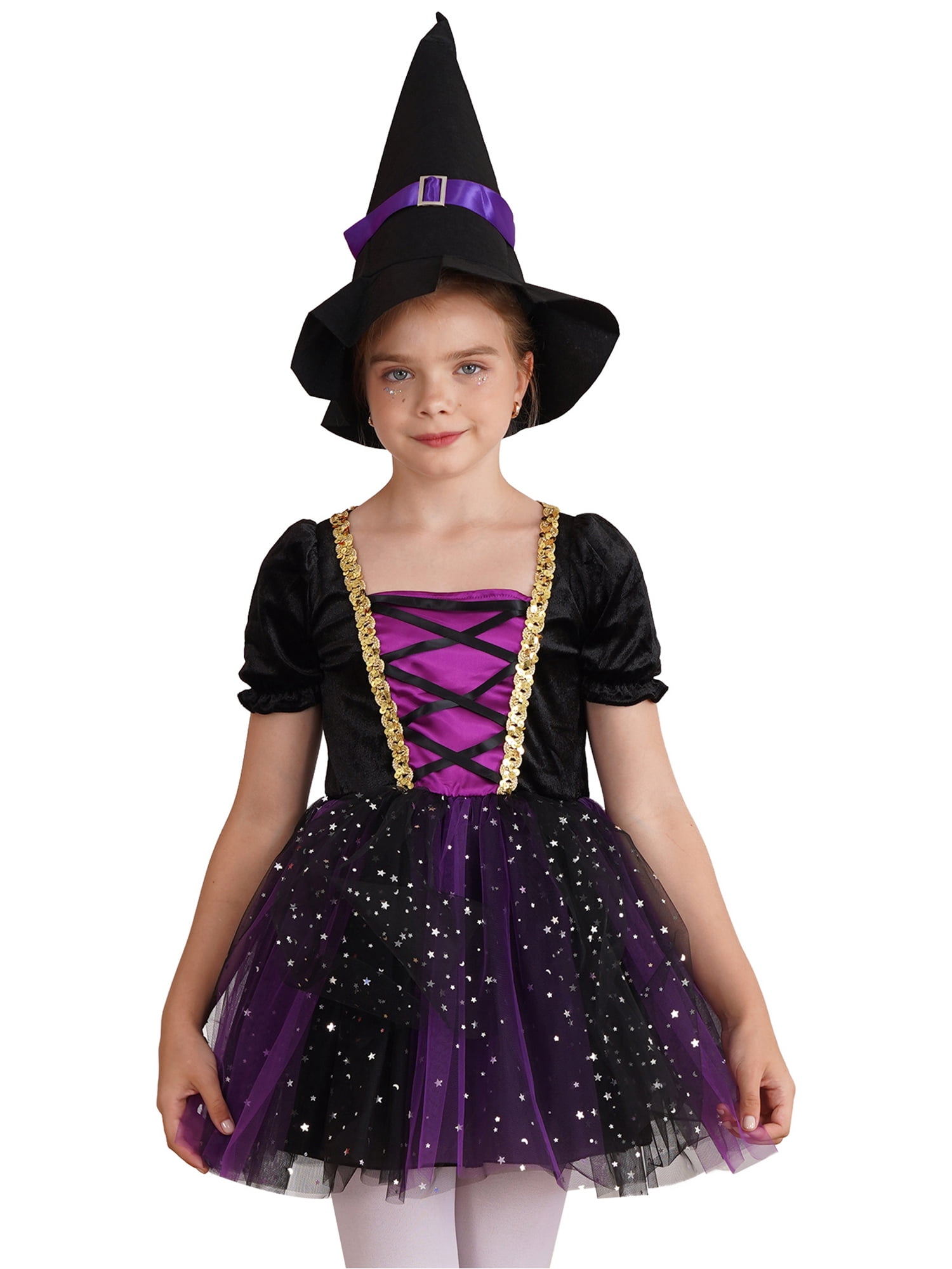 IEFIEL Kids Girls Halloween Witch Costume Carnival Party Dress Up ...