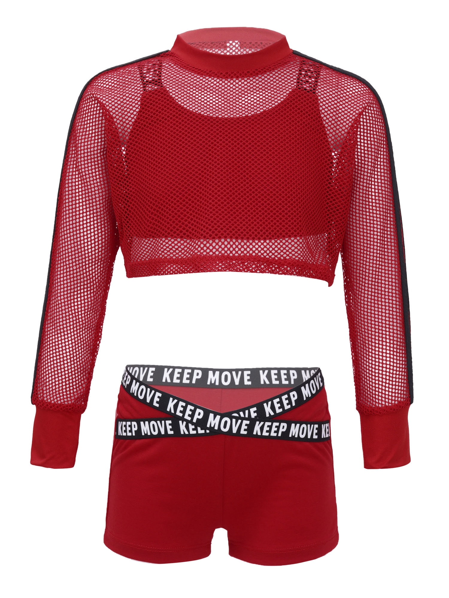 IEFIEL Kids Girls Hip Hop Dance Outfit 3Pcs Workout Short Netted Shirt ...