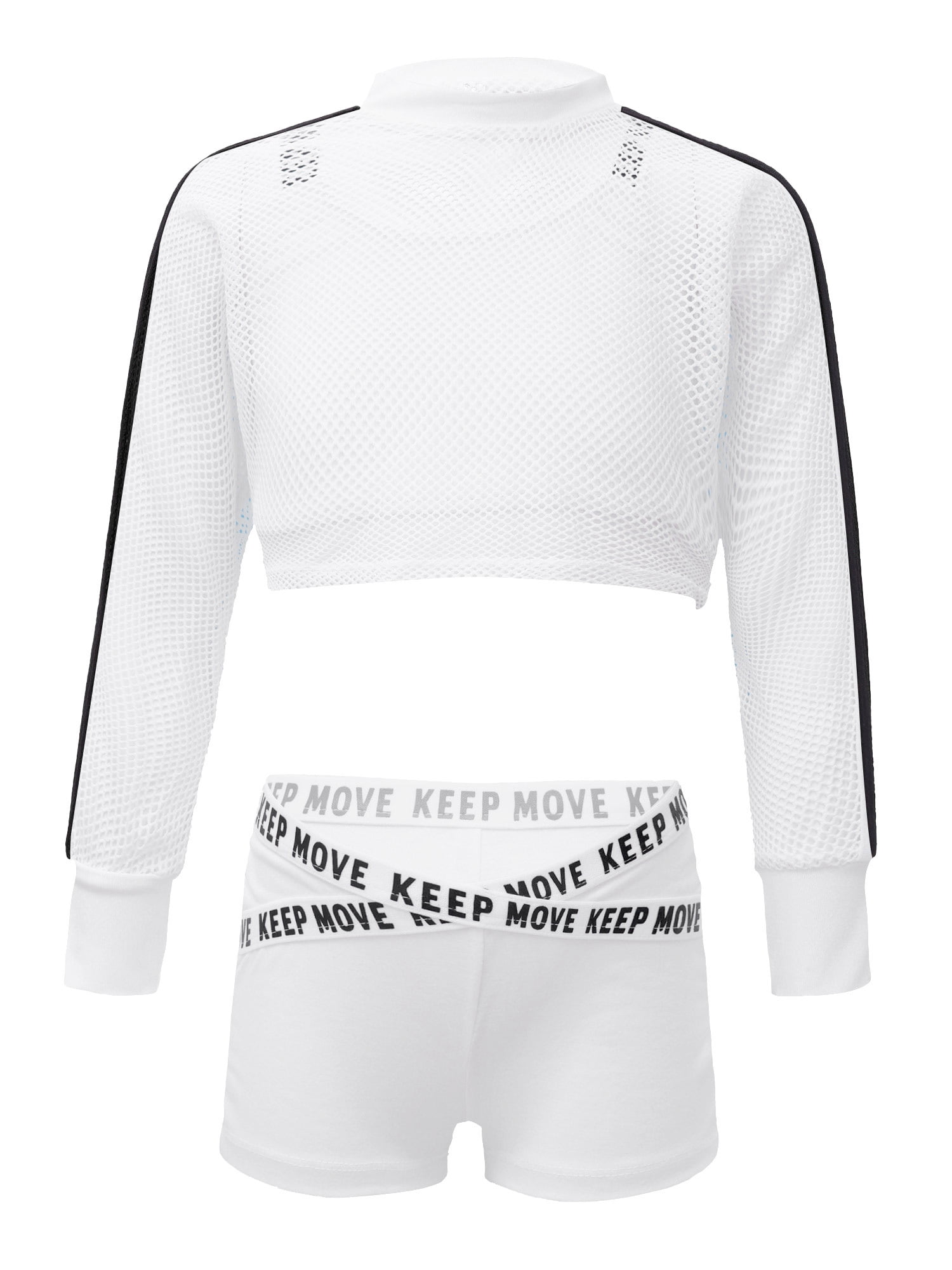 IEFIEL Kids Girls Hip Hop Dance Outfit 3Pcs Workout Short Netted Shirt ...