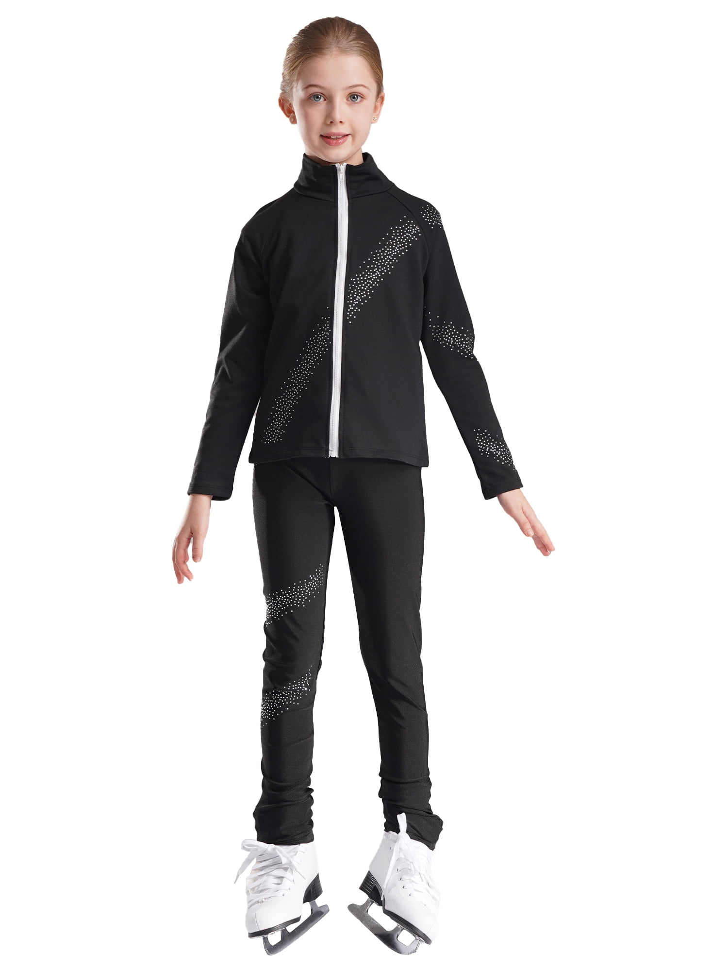 IEFIEL Kids Girls Ice Skating Outfit Long Sleeve Zip up Jacket ...