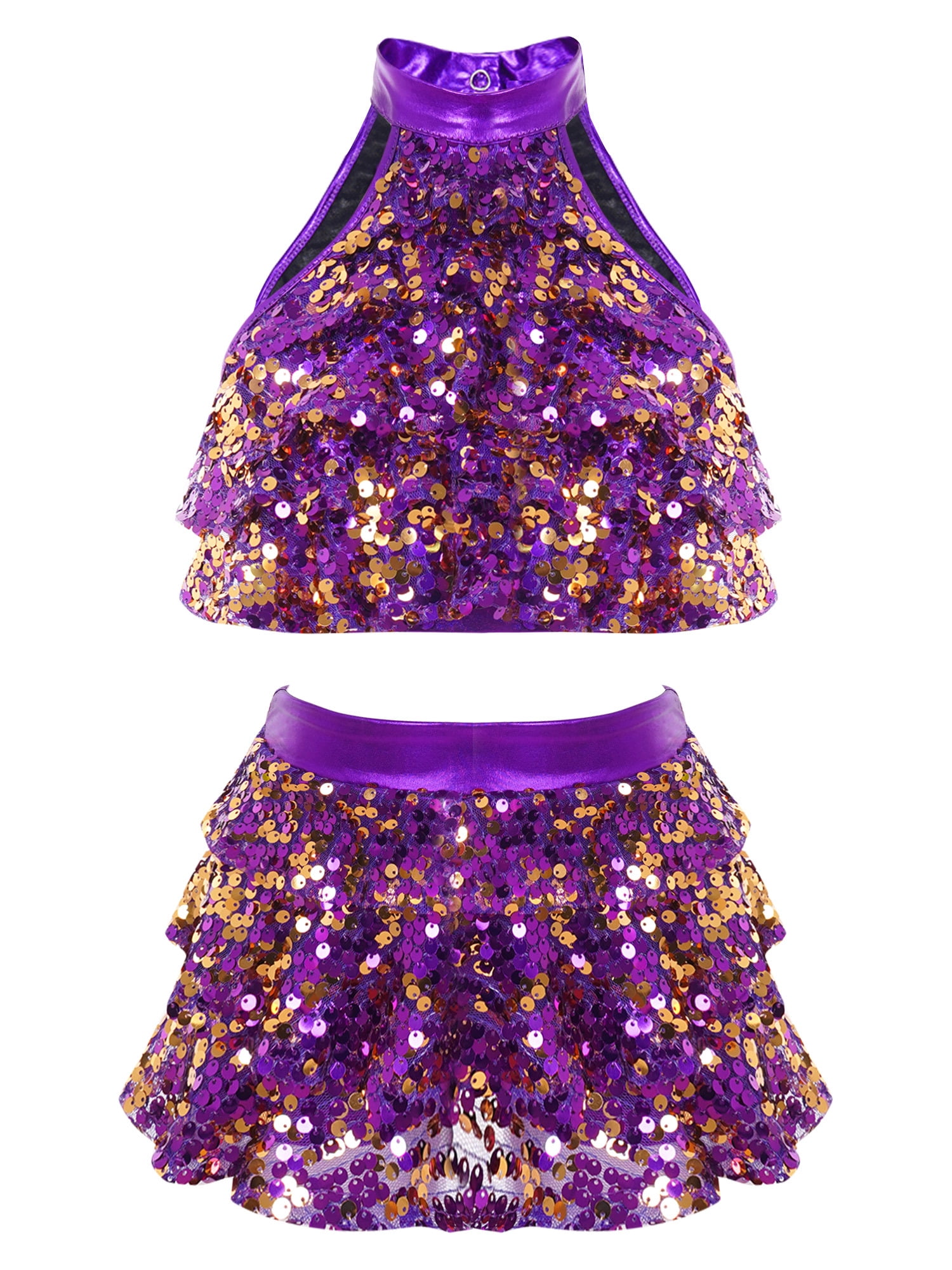 IEFIEL Kids Girls Latin Jazz Salsa Dance Costume Dancewear Backless ...