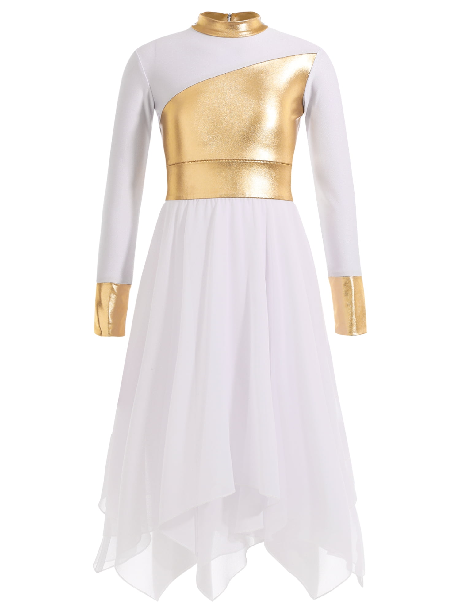 IEFIEL Kids Girls Liturgical Praise Dance Dress Bronzing Cross Pattern ...