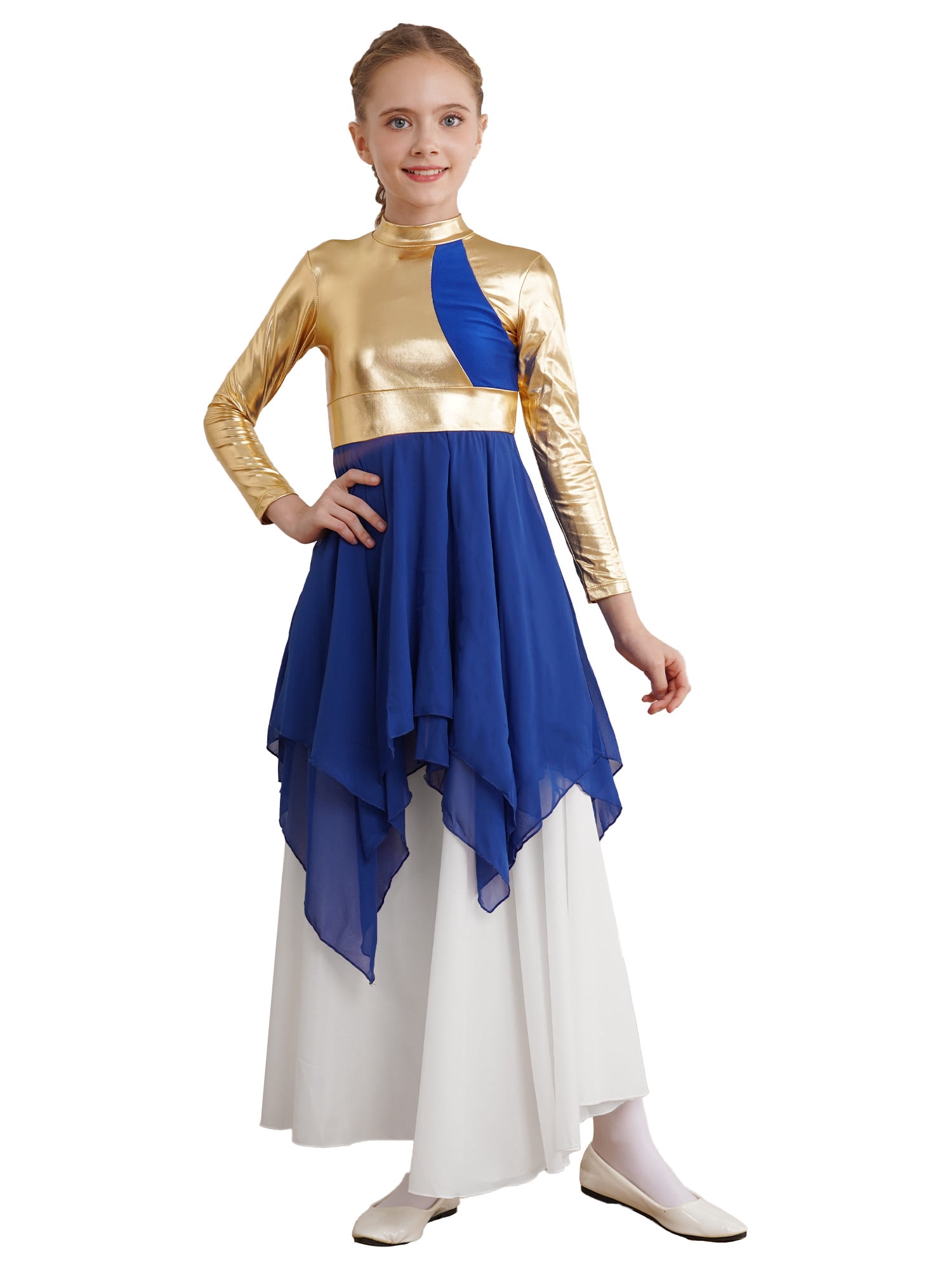 IEFIEL Kids Girls Liturgical Praise Dance Dress Chiffon Bronzing Long ...