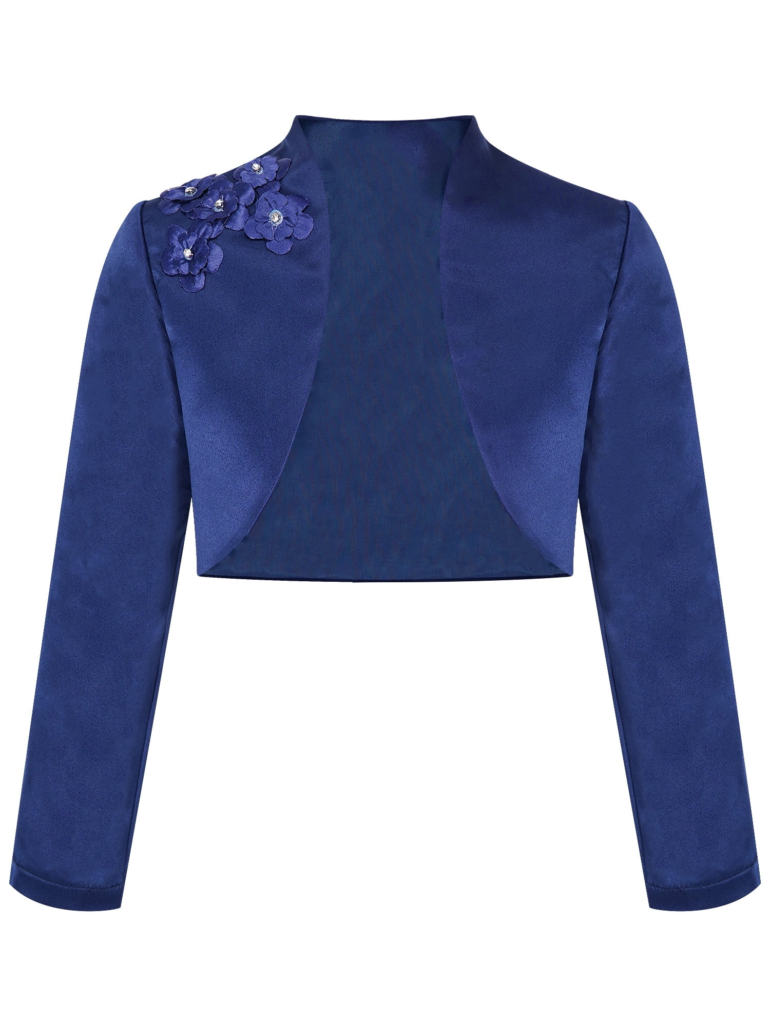 IEFIEL Kids Girls Long Sleeves Flower Girls Bolero 3D Applique Fully ...