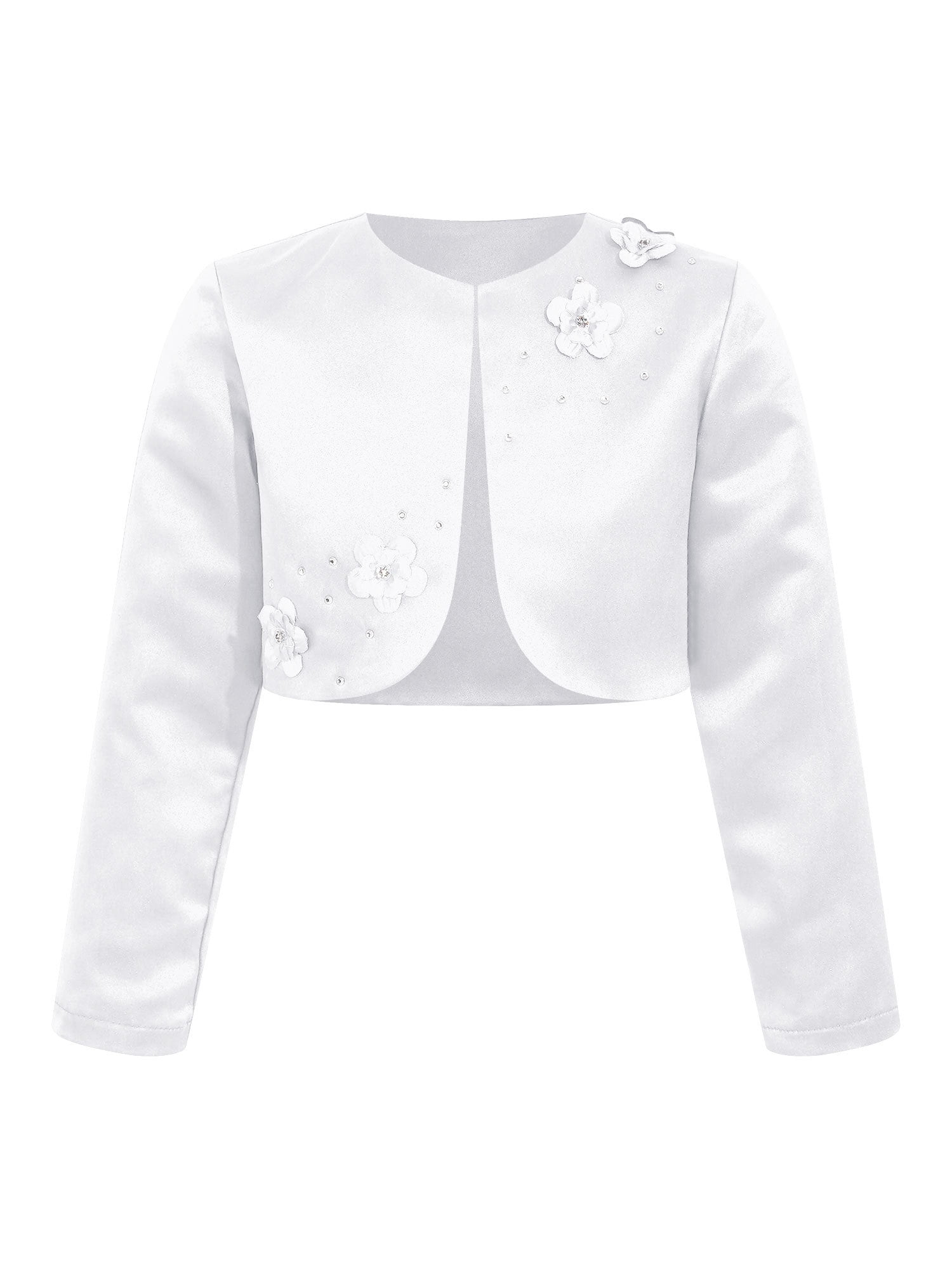 IEFIEL Kids Girls Long Sleeves Flower Girls Bolero 3D Applique Fully ...