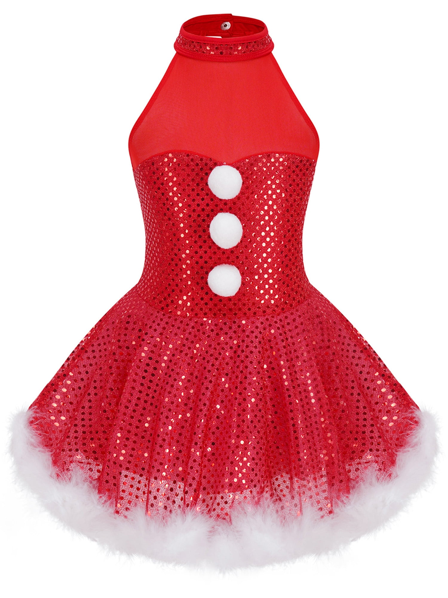 IEFIEL Kids Girls Mesh Splice Shiny Sequins Ballet Tutus Figure Skating ...