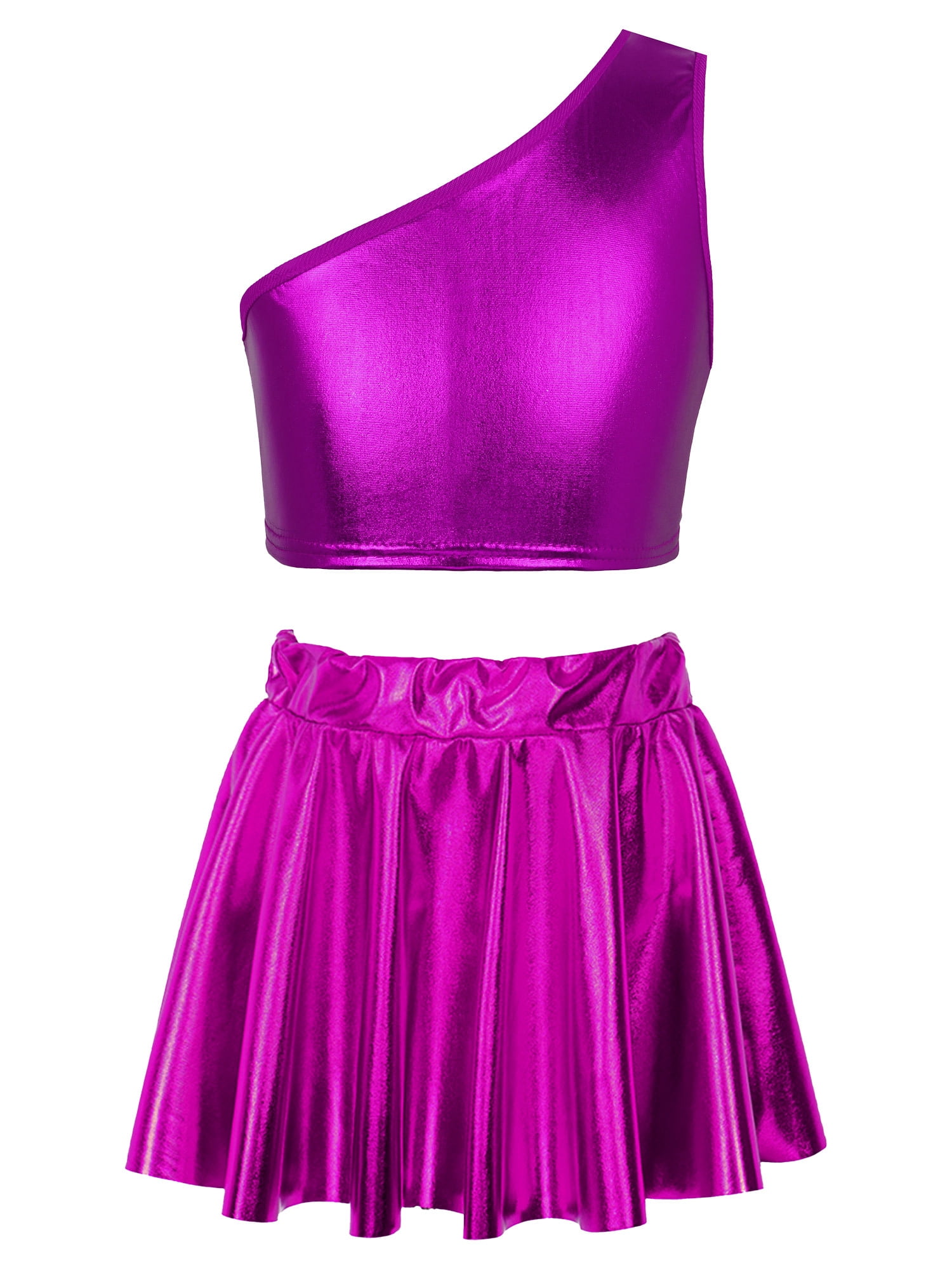 IEFIEL Kids Girls Metallic Glossy Dance Outfit Teens Cheers Uniform One ...