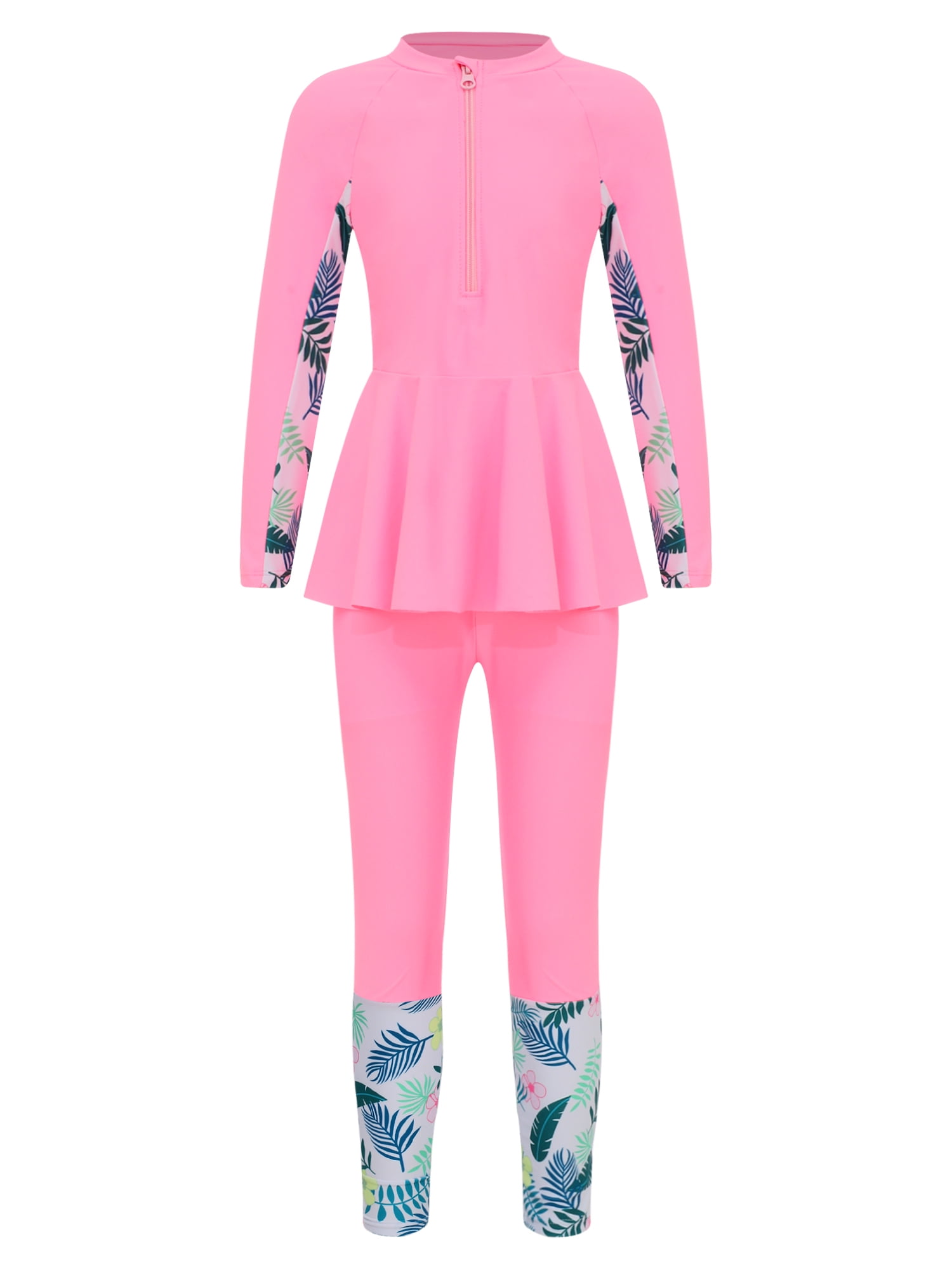 IEFIEL Kids Girls Rash Guard Set 2-Piece Swimsuit Floral Print Quick ...