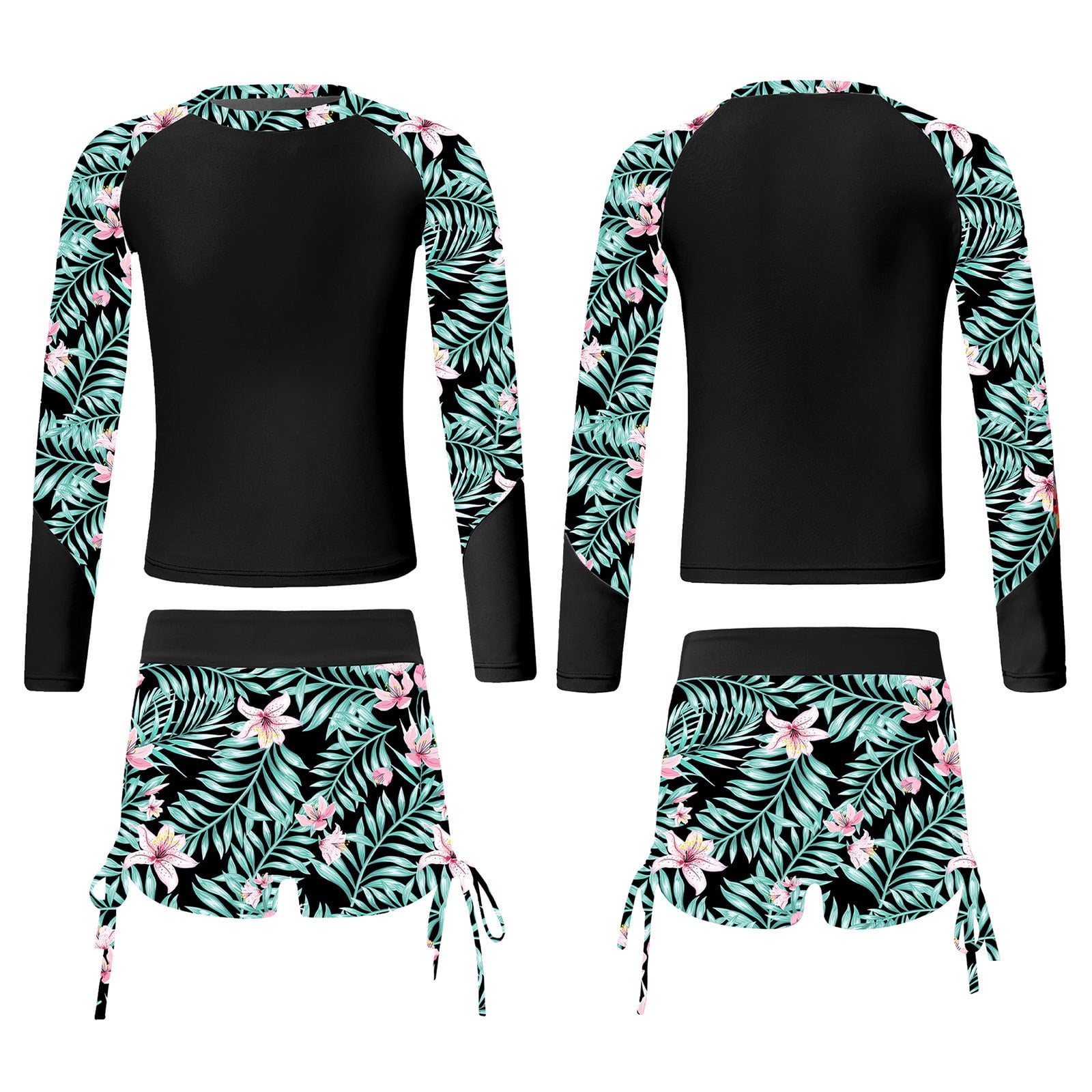 IEFIEL Kids Girls Rashguard Two-Pieces Swimsuit Swim Shirt Tops with ...