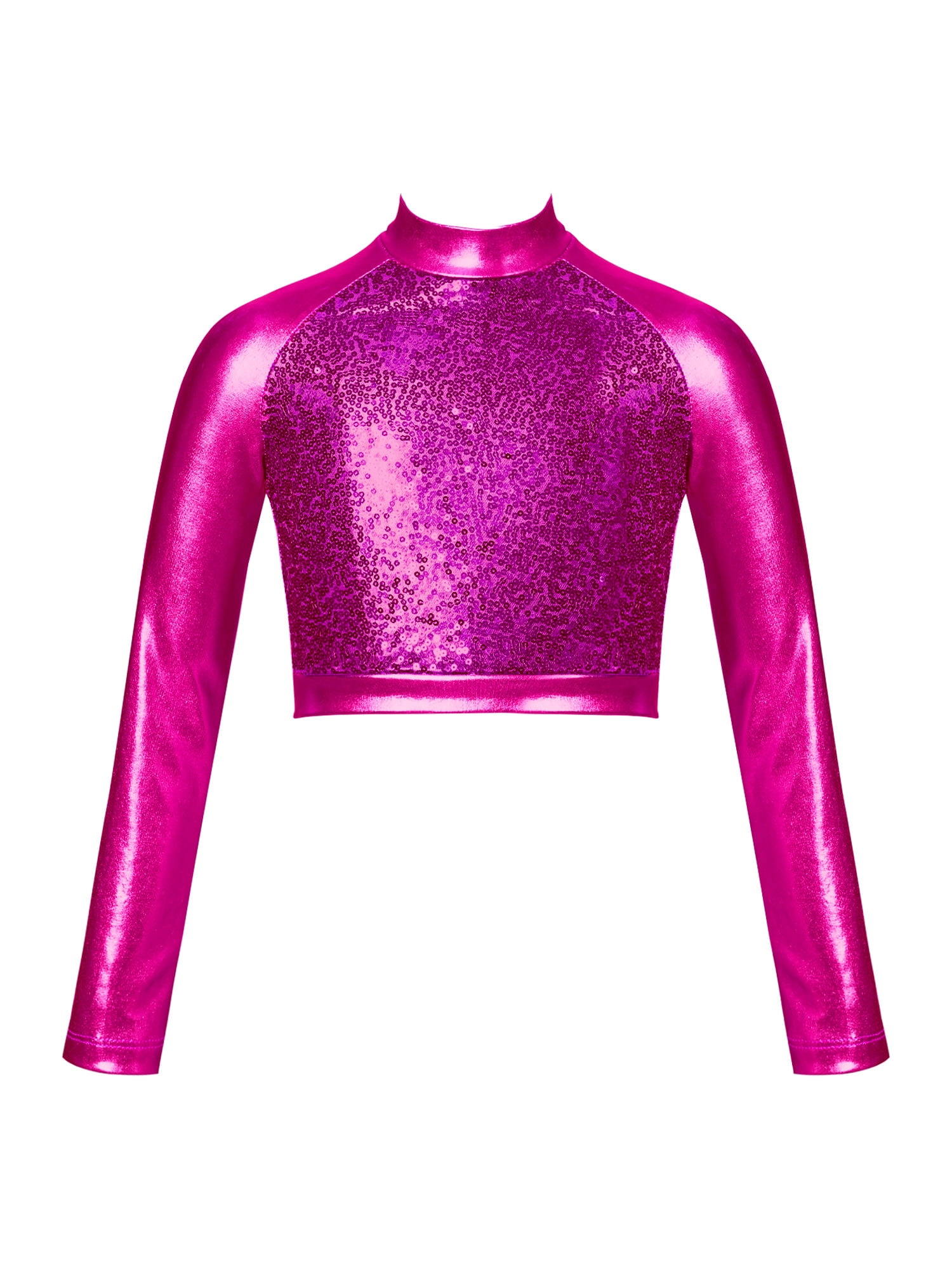 IEFIEL Kids Girls Shiny Sequins Dance Crop Top Metallic Shiny Long ...