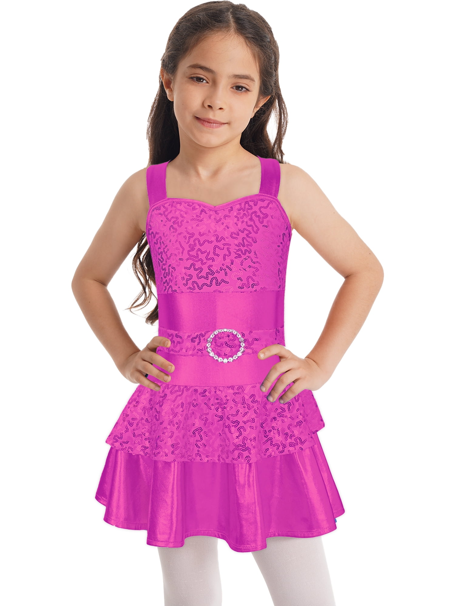 IEFIEL Kids Girls Shiny Sequins Wide Shoulder Straps Ballet Jazz Latin ...
