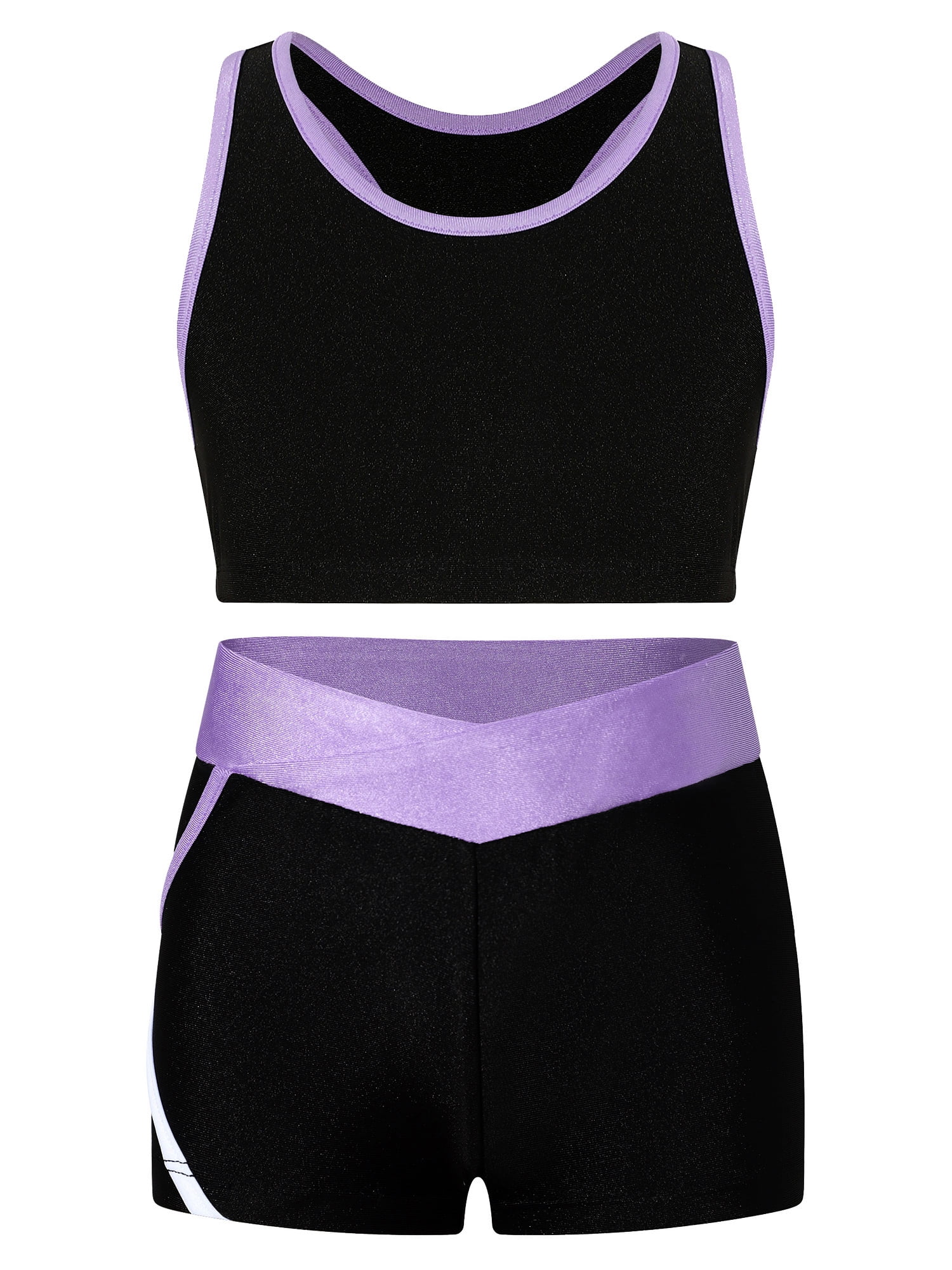 IEFIEL Kids Girls Sports Outfit Racer Back Sleeveless Gym Suit Crop Top ...