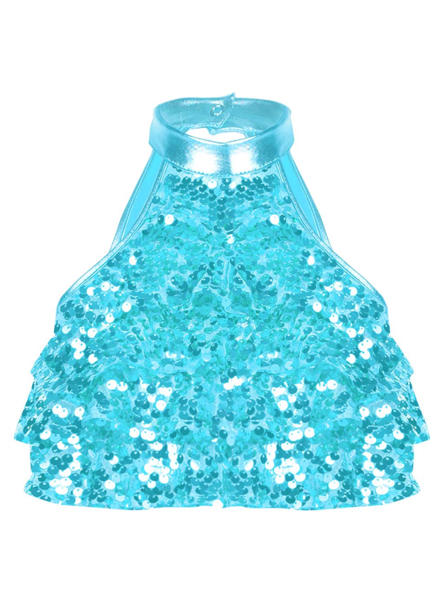 IEFIEL Kids Girls Tiered Shiny Sequins Crop Top Halter Sleeveless ...