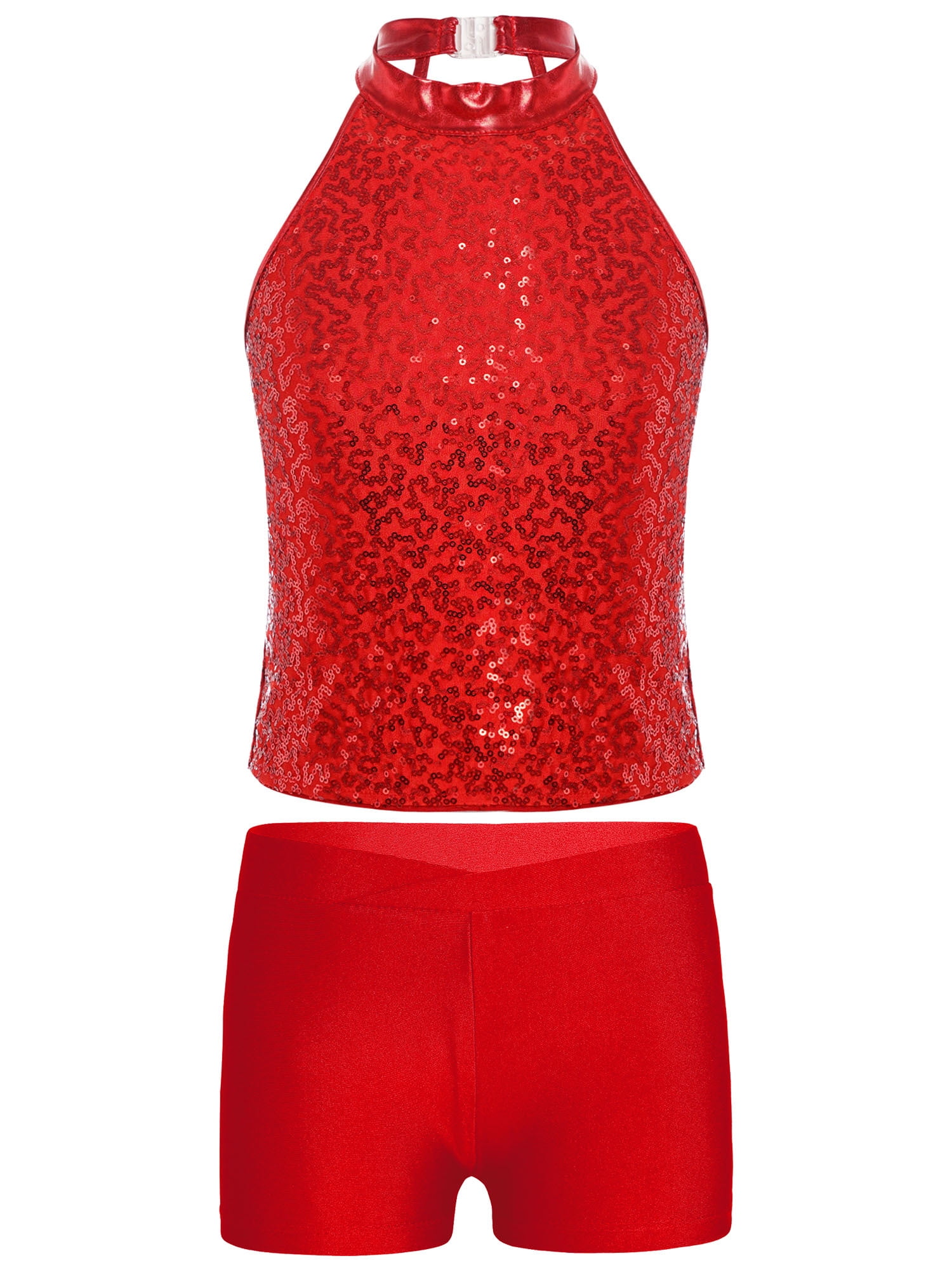 IEFIEL Kids Girls Workout Outfit Gymnastic Acrobatics Costume Halter ...